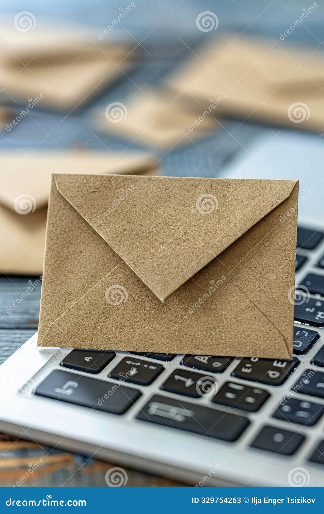 Single Envelope on Laptop Keyboard with Trail of Smaller Envelopes for ...