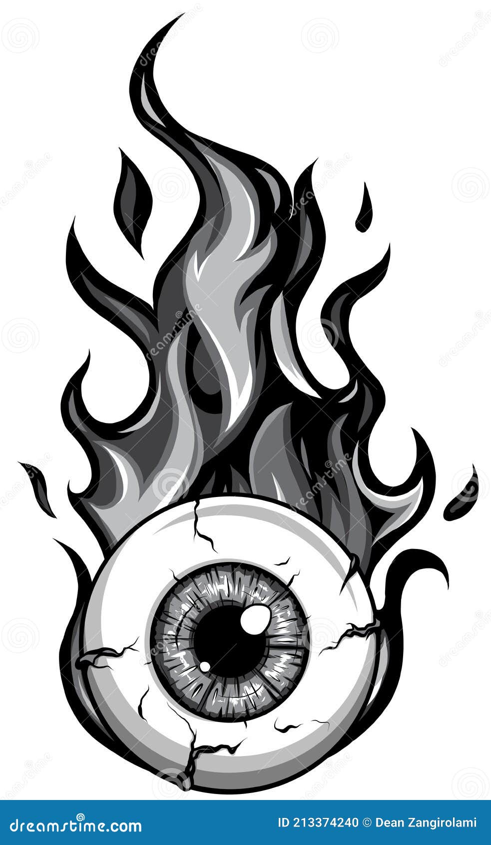 Monochromatic Single Eyeball on Fire in Flames Vector Illustration ...