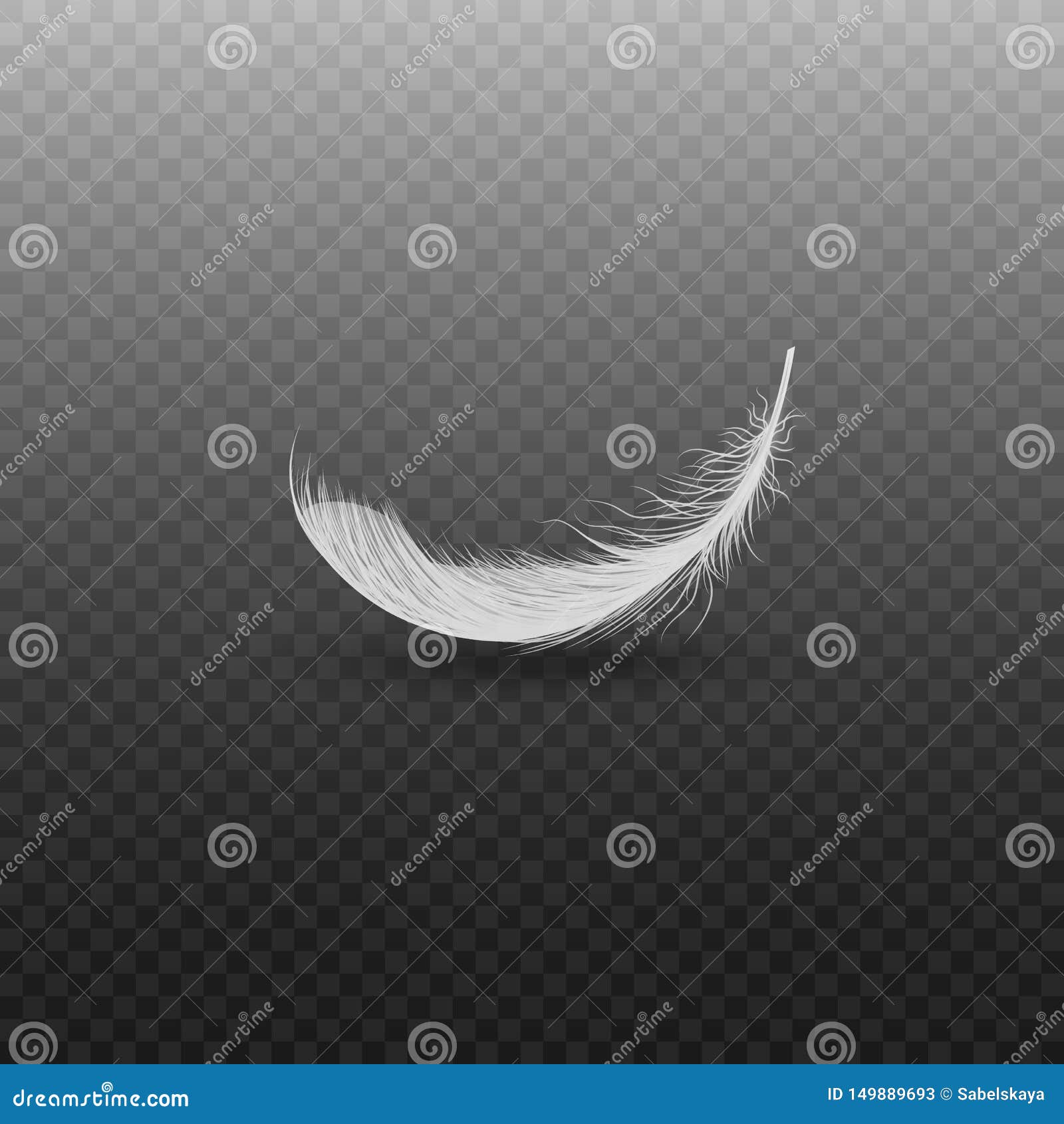 Single Falling or Hovering Curved Fluffy White Feather Realistic Style ...