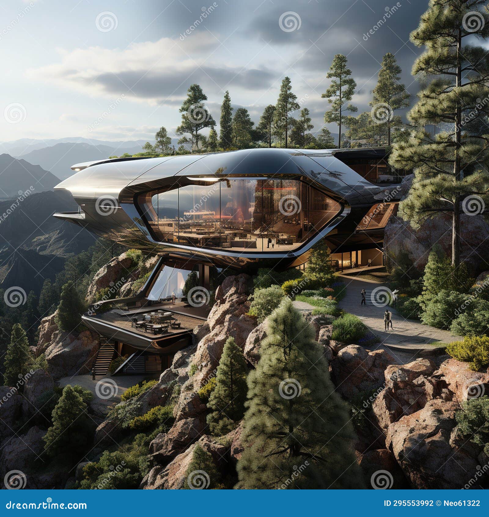 Single Family Home Structure on a Forest Cliff Architecture Landscape ...