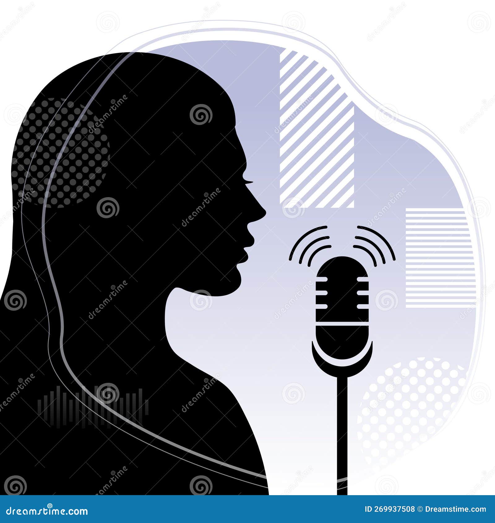 Single Female with Microphone Silhouette Vector Illustration Stock ...