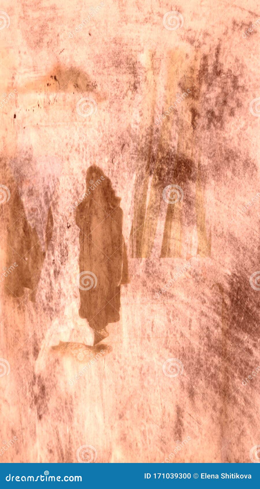 A Single Figure in a Blurry Space, Abstract Background. Illusory Author ...