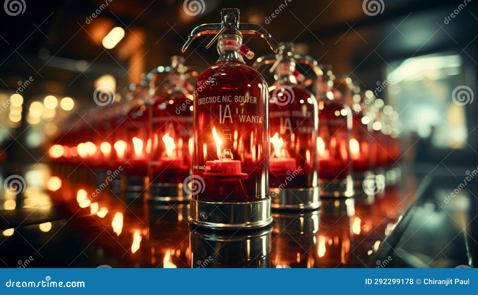 A Single Fire Extinguisher in a Row Infront View Stock Photo - Image of ...