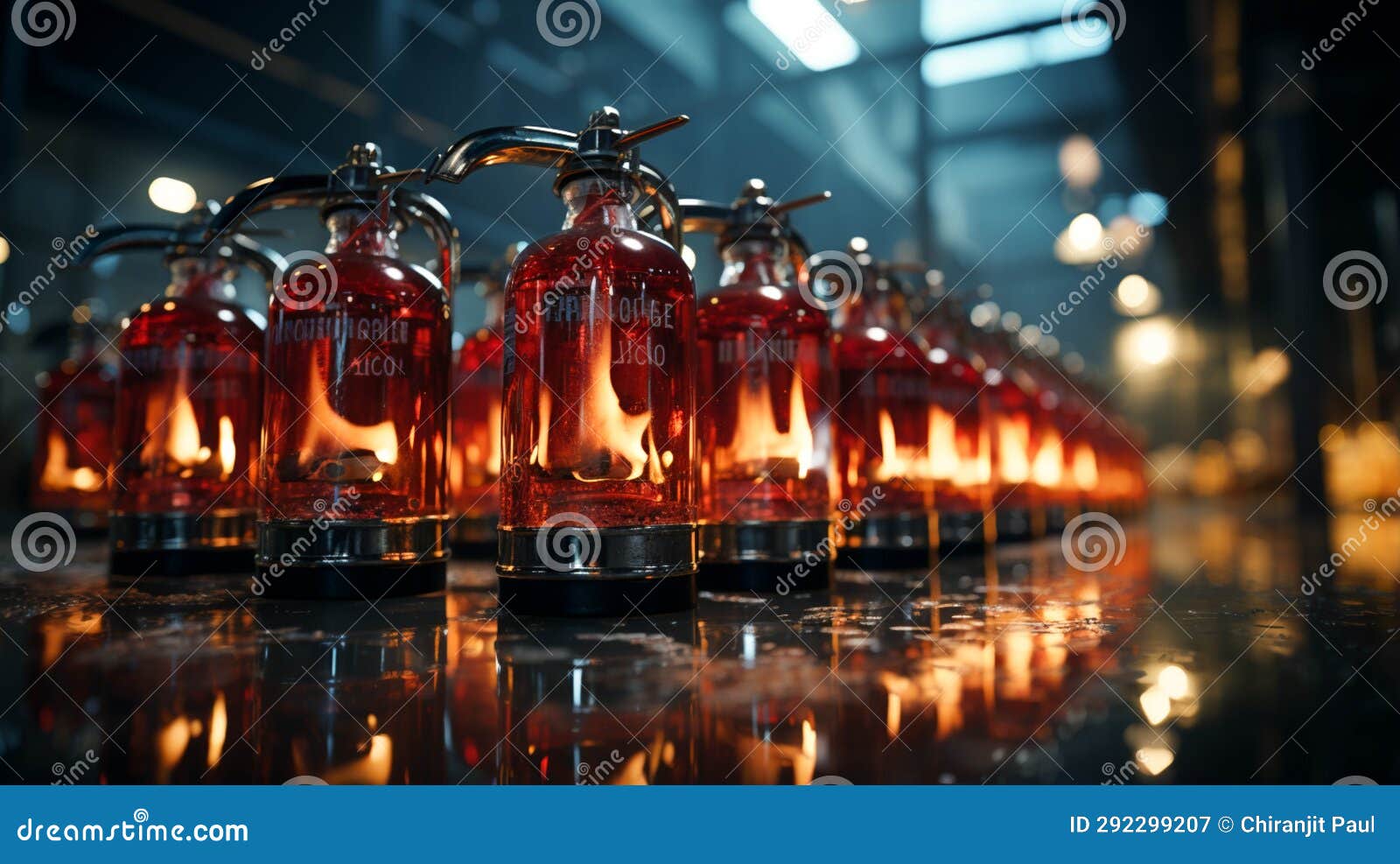 A Single Fire Extinguisher in a Row Infront View Stock Image - Image of ...