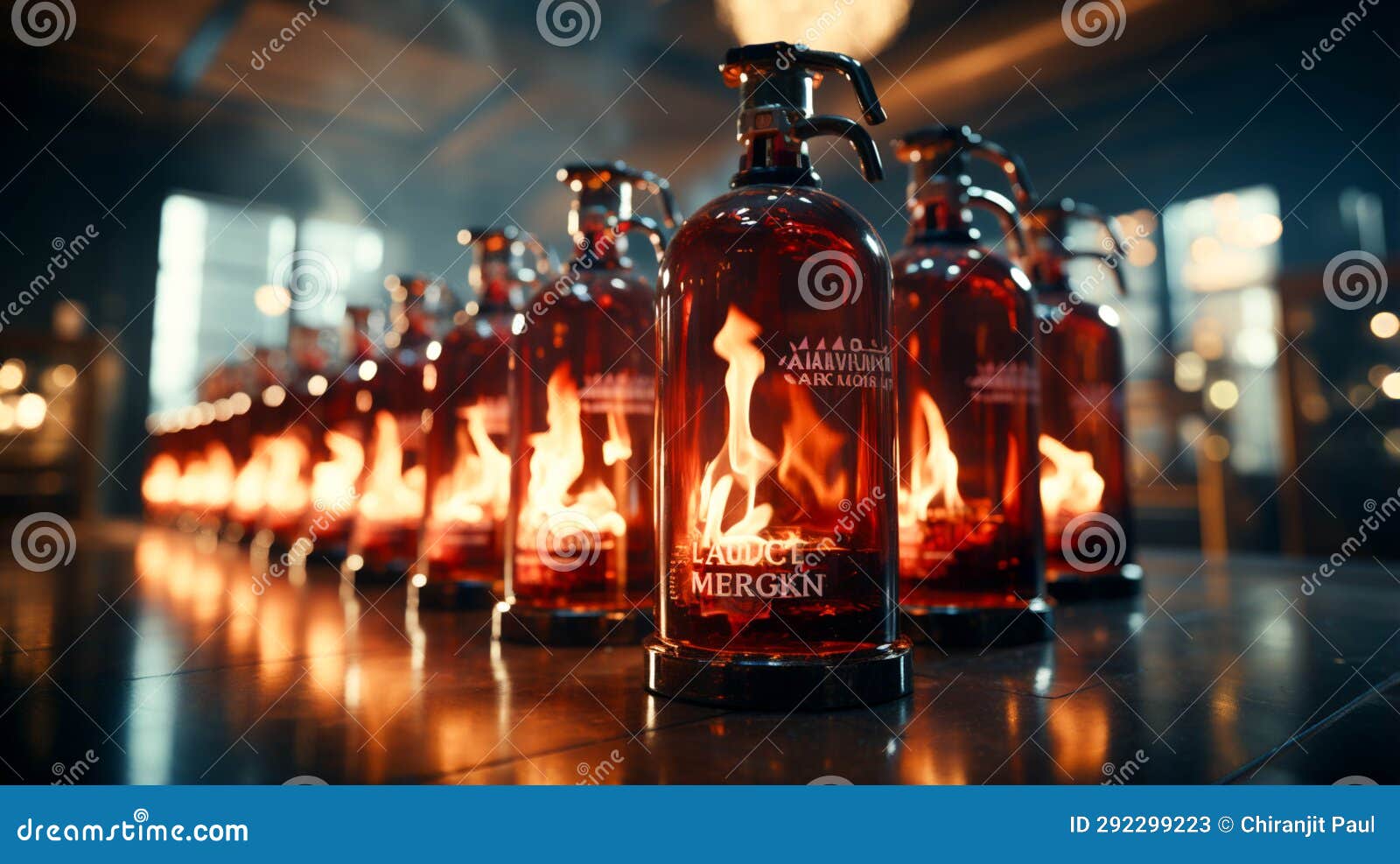 A Single Fire Extinguisher in a Row Infront View Stock Image - Image of ...