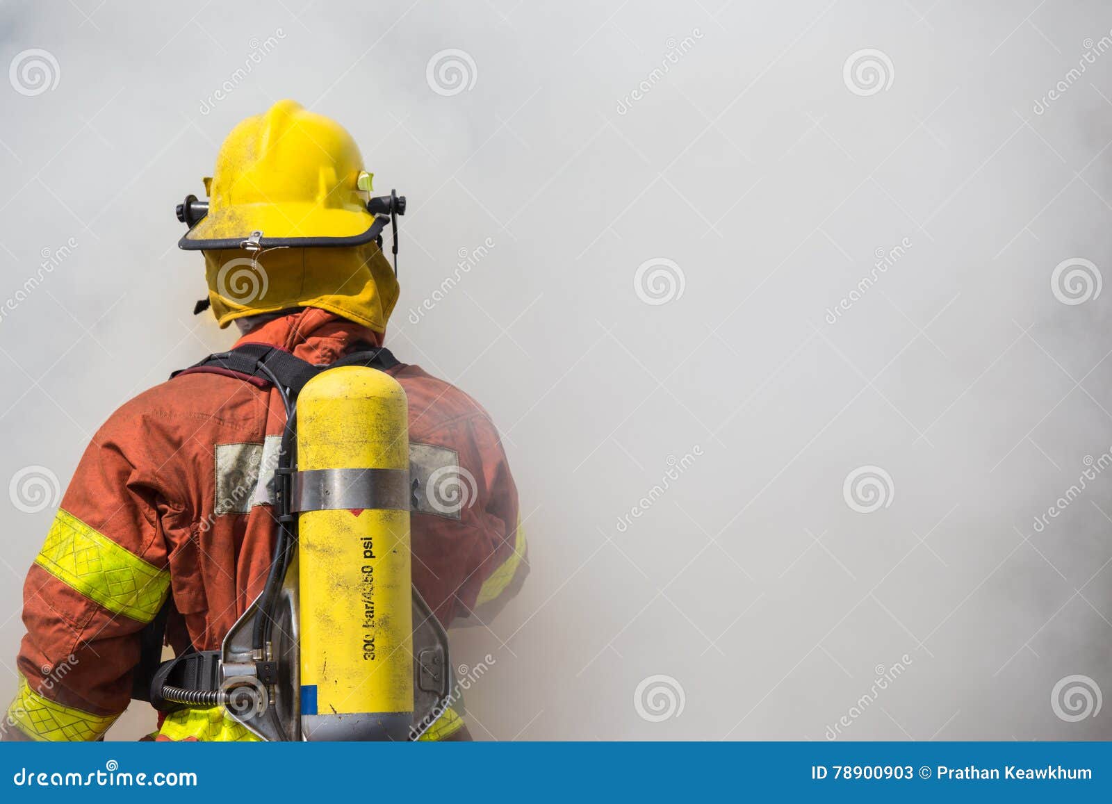 Single Fireman in Operation Surround with Smoke Stock Image - Image of ...