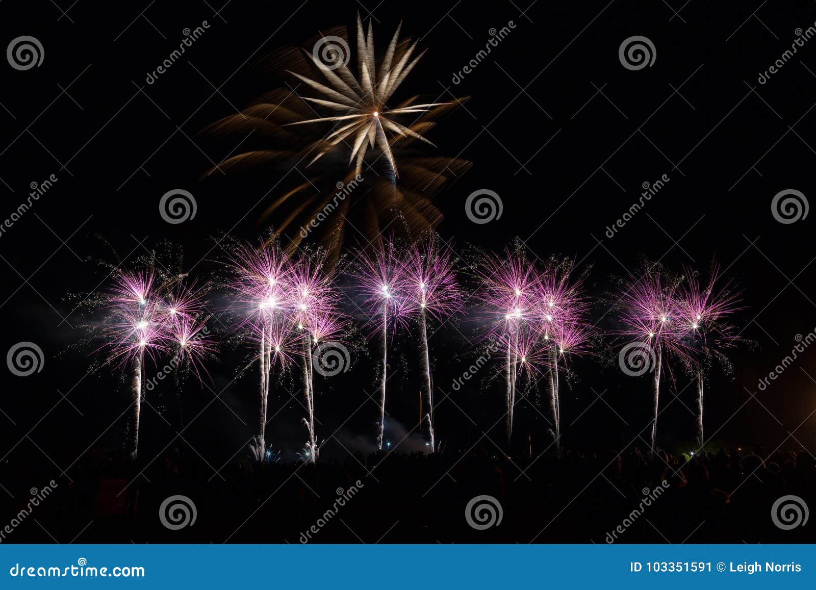 Single Firework Above Several Smaller Trails and Explosions Stock Image ...