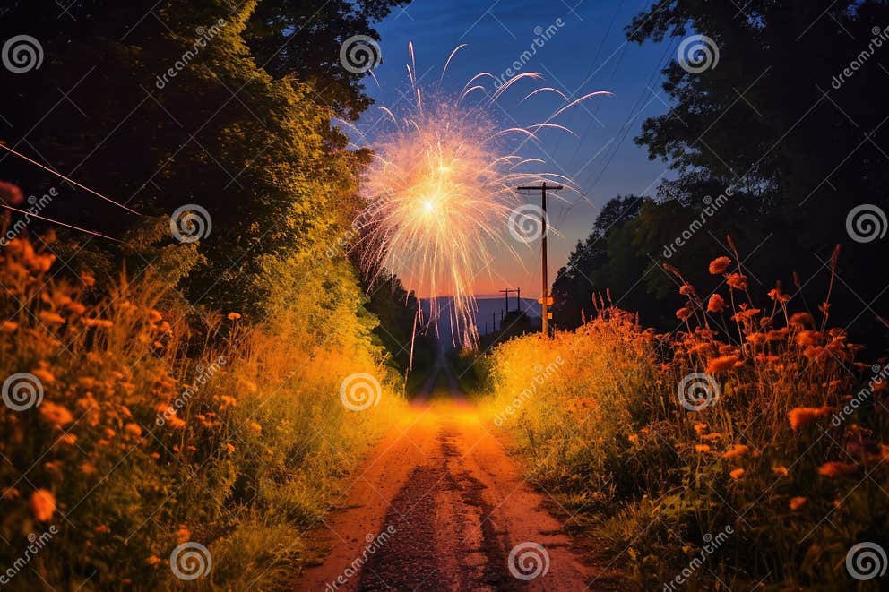 Single Firework Trail Leading To a Vibrant Explosion Stock Illustration ...