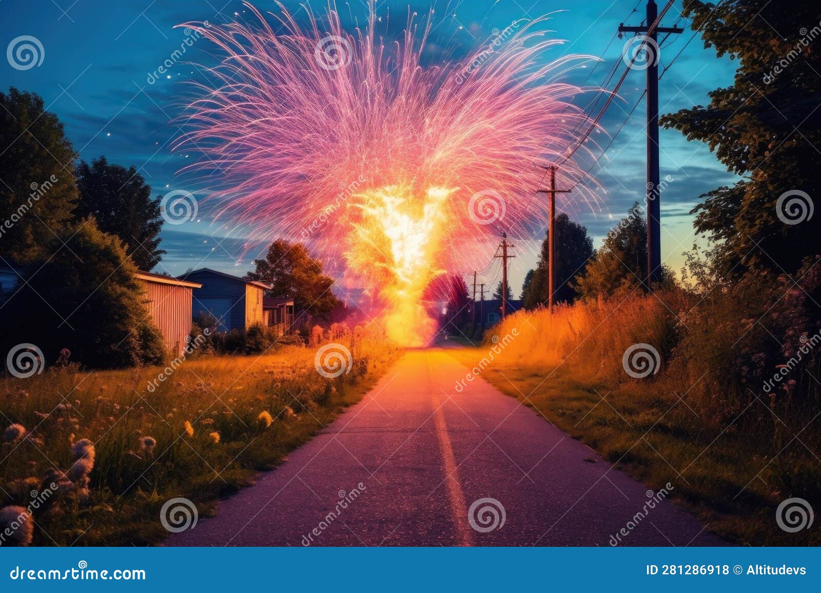 Single Firework Trail Leading To a Vibrant Explosion Stock Illustration ...
