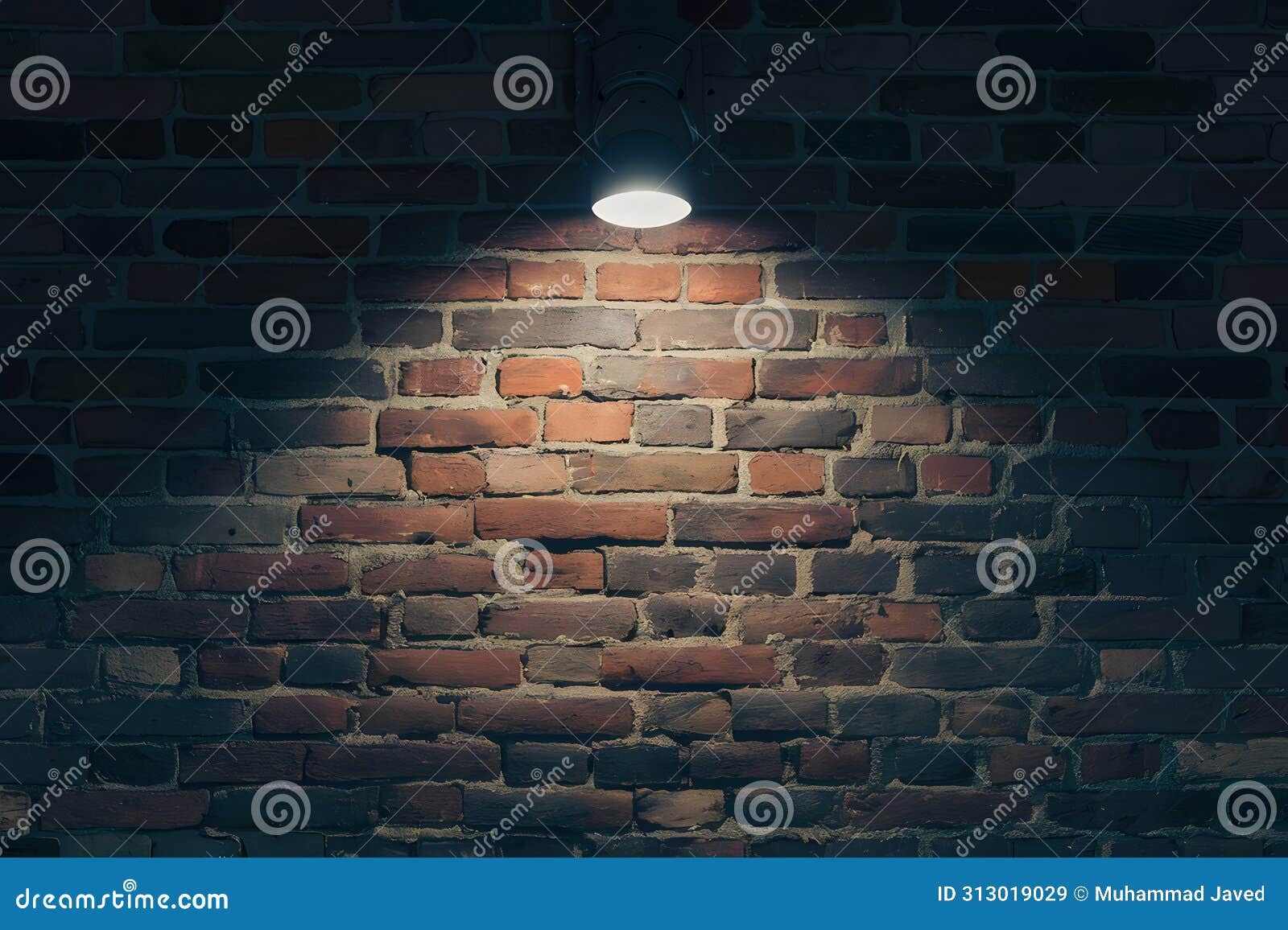 Single Flood Light Partially Illuminates Rustic Brick Wall Stock ...