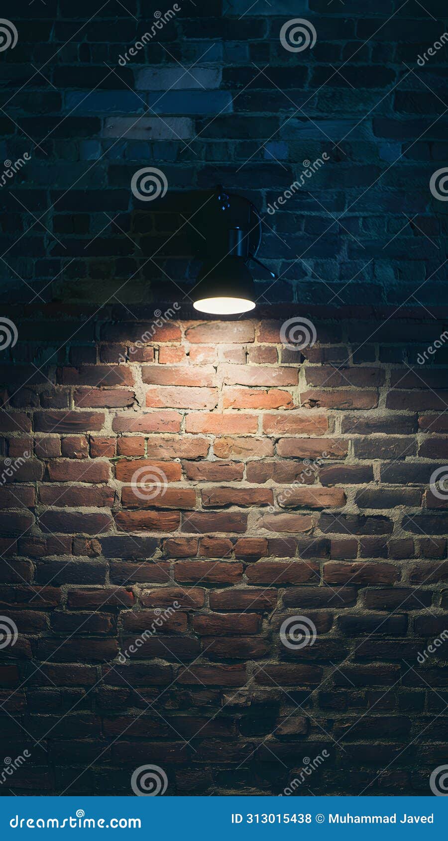 Single Flood Light Partially Illuminates Rustic Brick Wall Stock ...