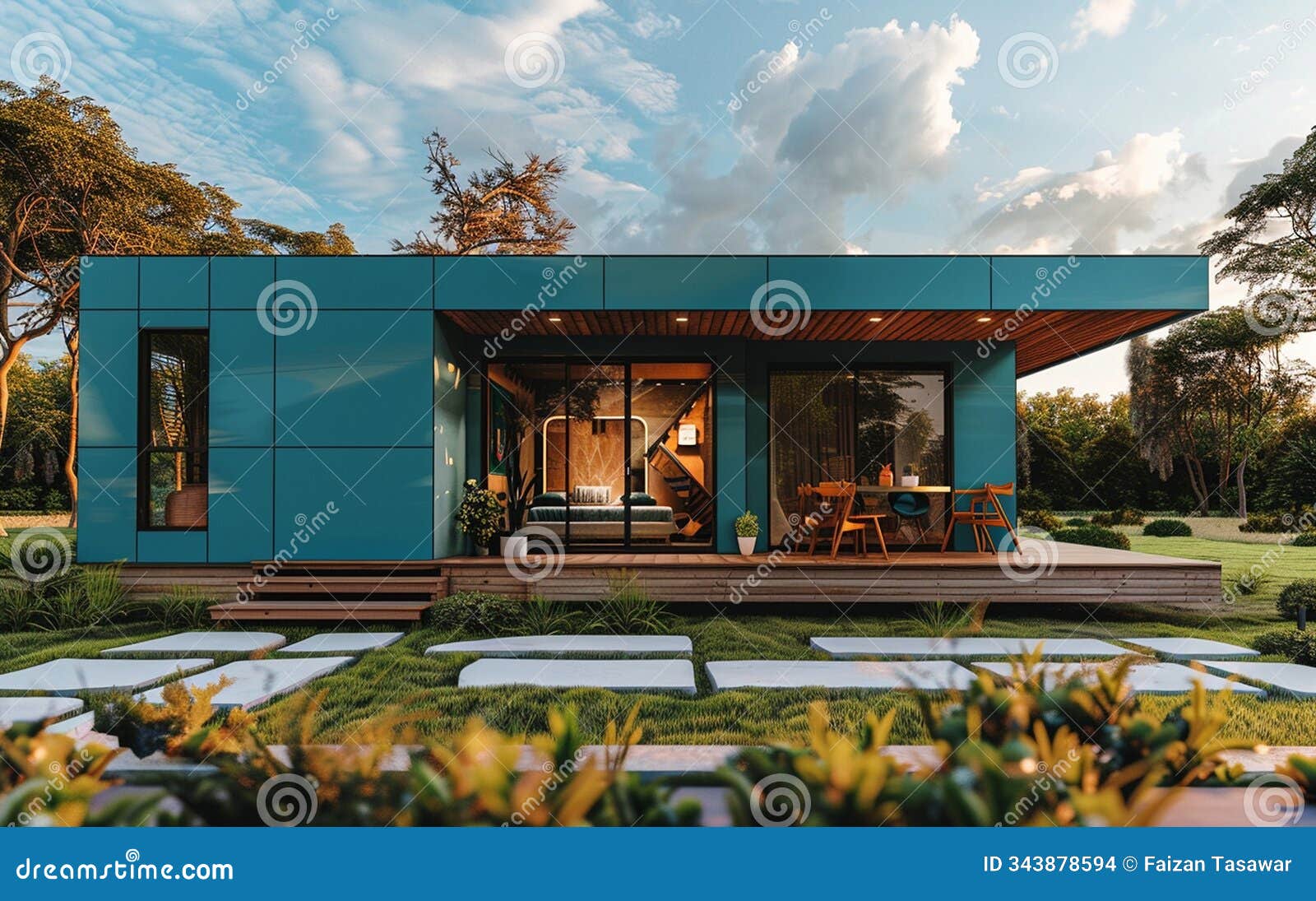 Single-Floor Modern Turquoise House High Quality -Generative Ai Stock ...