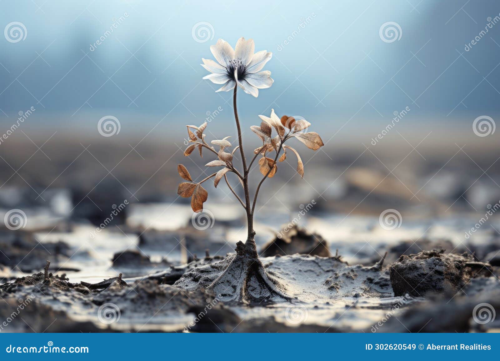 A Single Flower Growing Out of the Mud in the Middle of a Field Stock ...