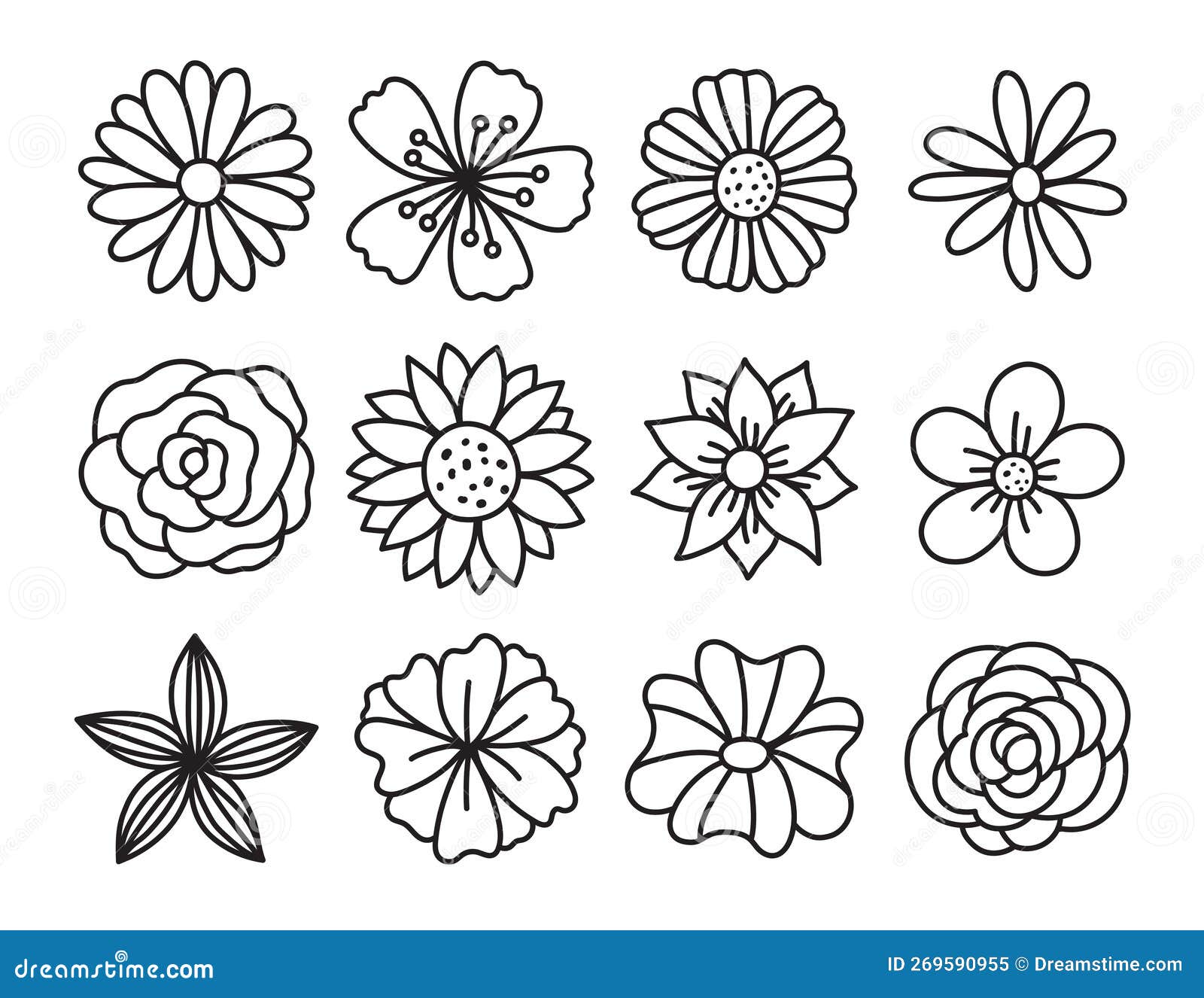 Single Flowers Doodles Drawing Vector Illustration Stock Vector ...