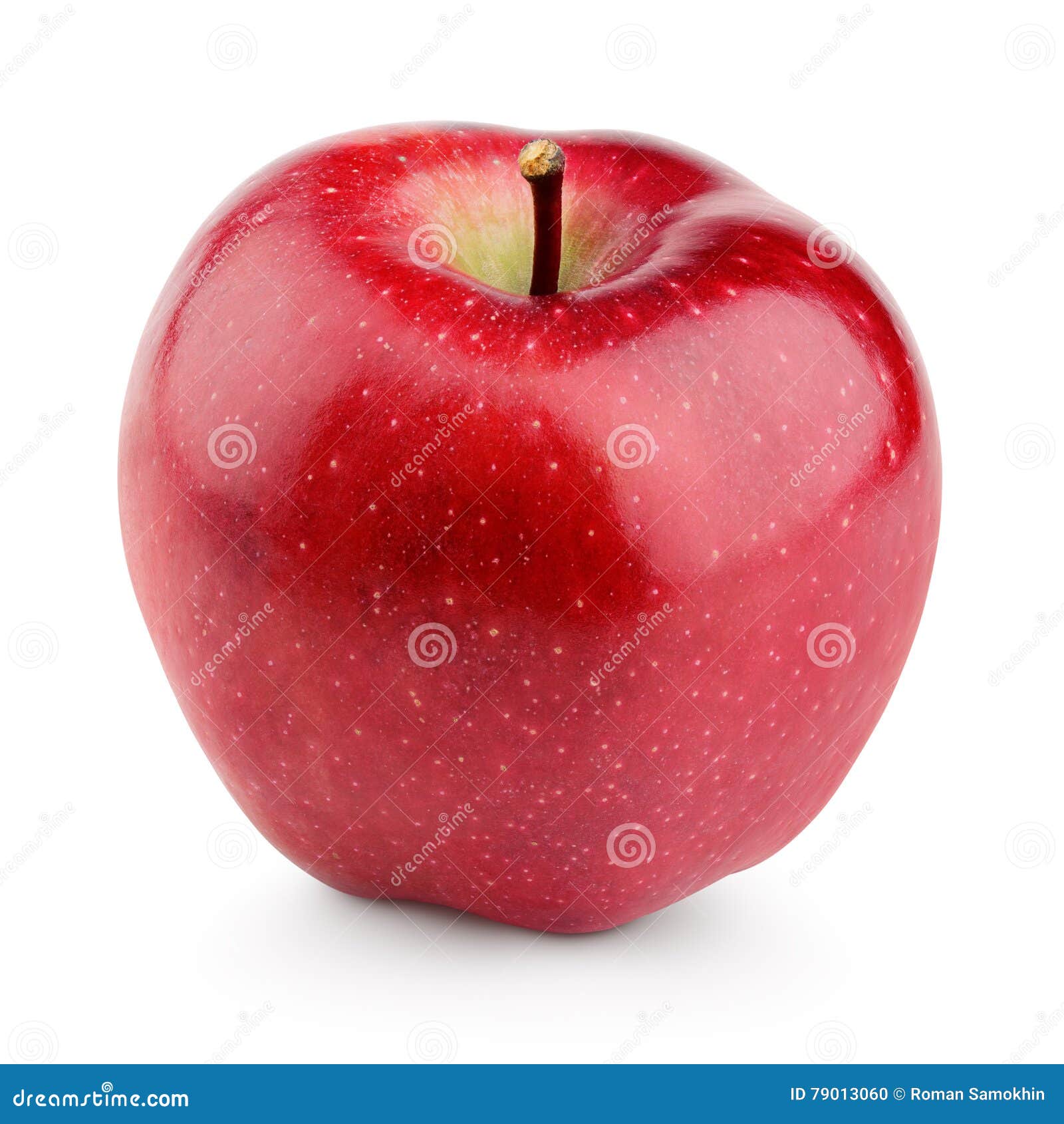 Single Fresh Red Apple with Stem Isolated on White Stock Photo - Image ...