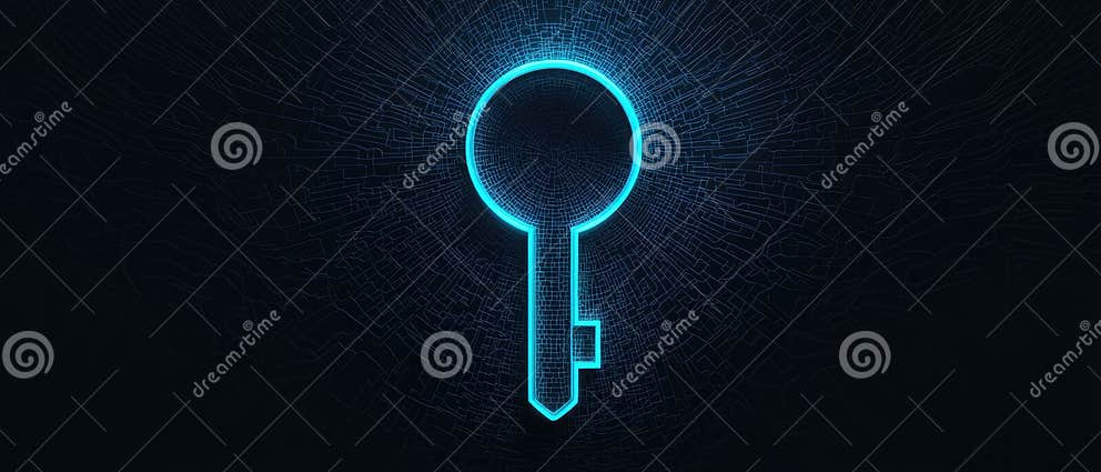 A Single Glowing Blue Keyhole Shape is Centered on a Black Background ...