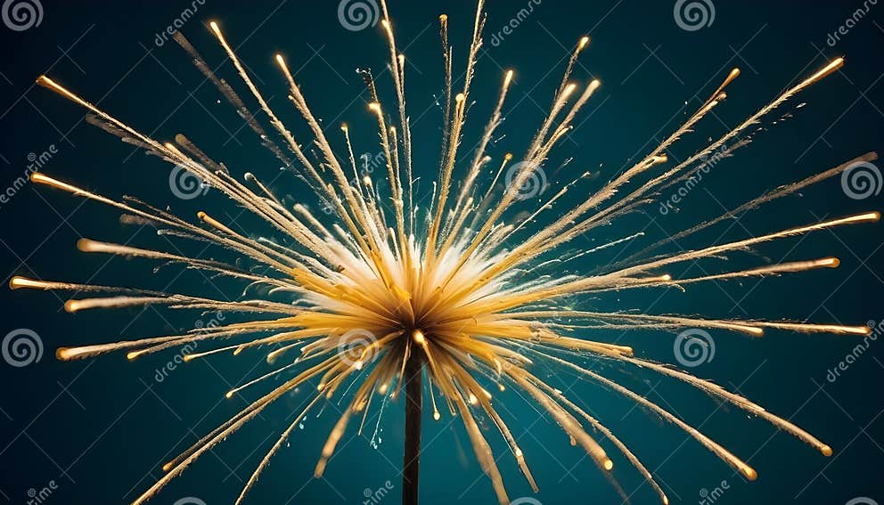 A Single, Golden Firework Exploding Against a Teal Background, Creating ...