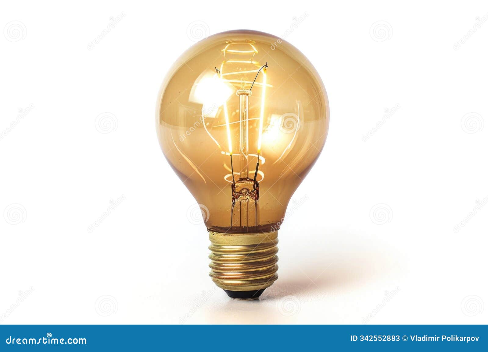 A Single Golden Light Bulb on a White Background Stock Image - Image of ...