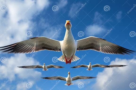 Single Goose Leading a Flying V Formation Stock Photo - Image of ...