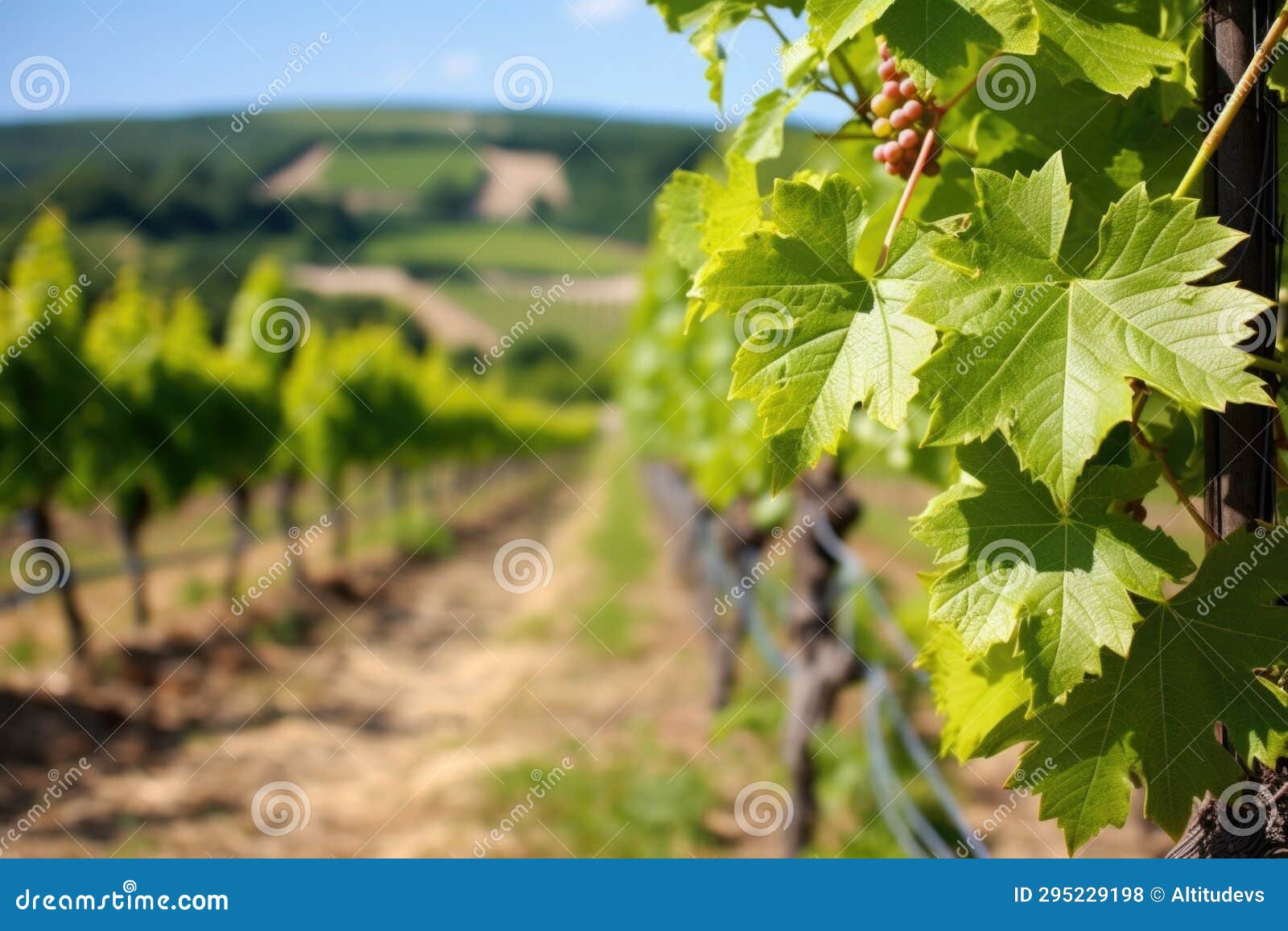 Single Grape Vine in the Foreground with a Vineyard in the Back Stock ...