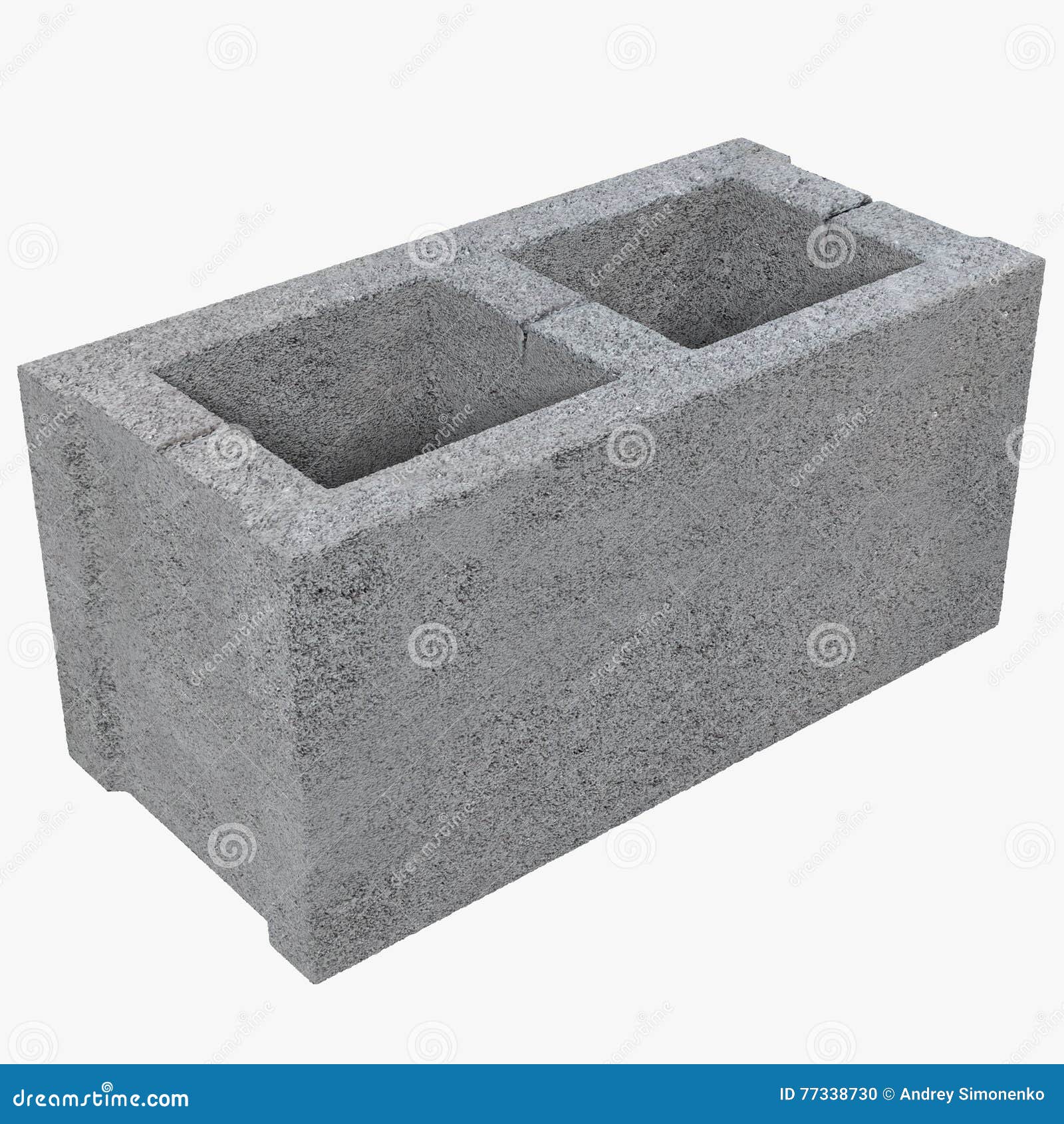 Single Gray Concrete Cinder Block Isolated on White 3D Illustration ...