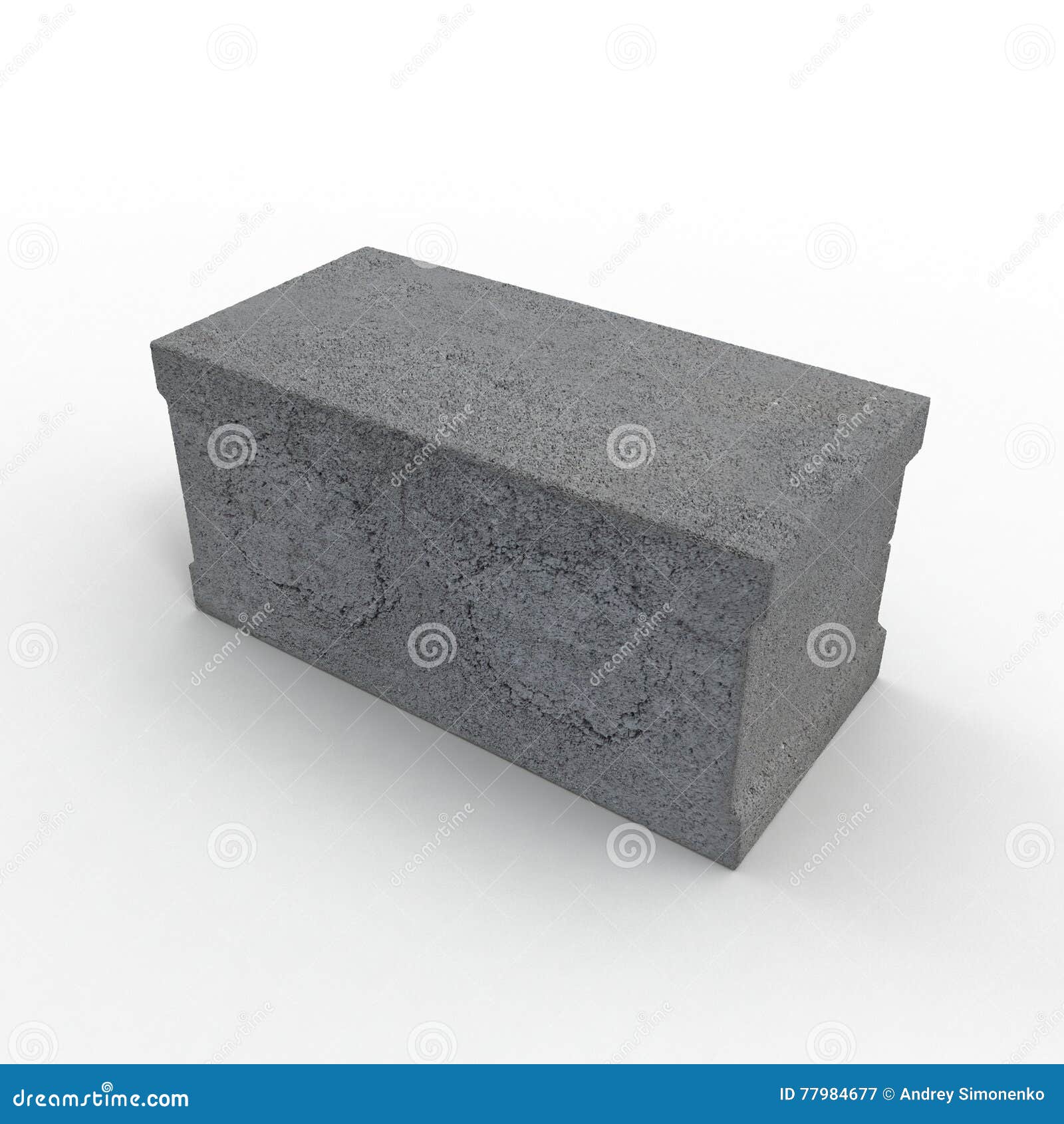 Single Gray Concrete Cinder Block Isolated on White. 3D Illustration ...