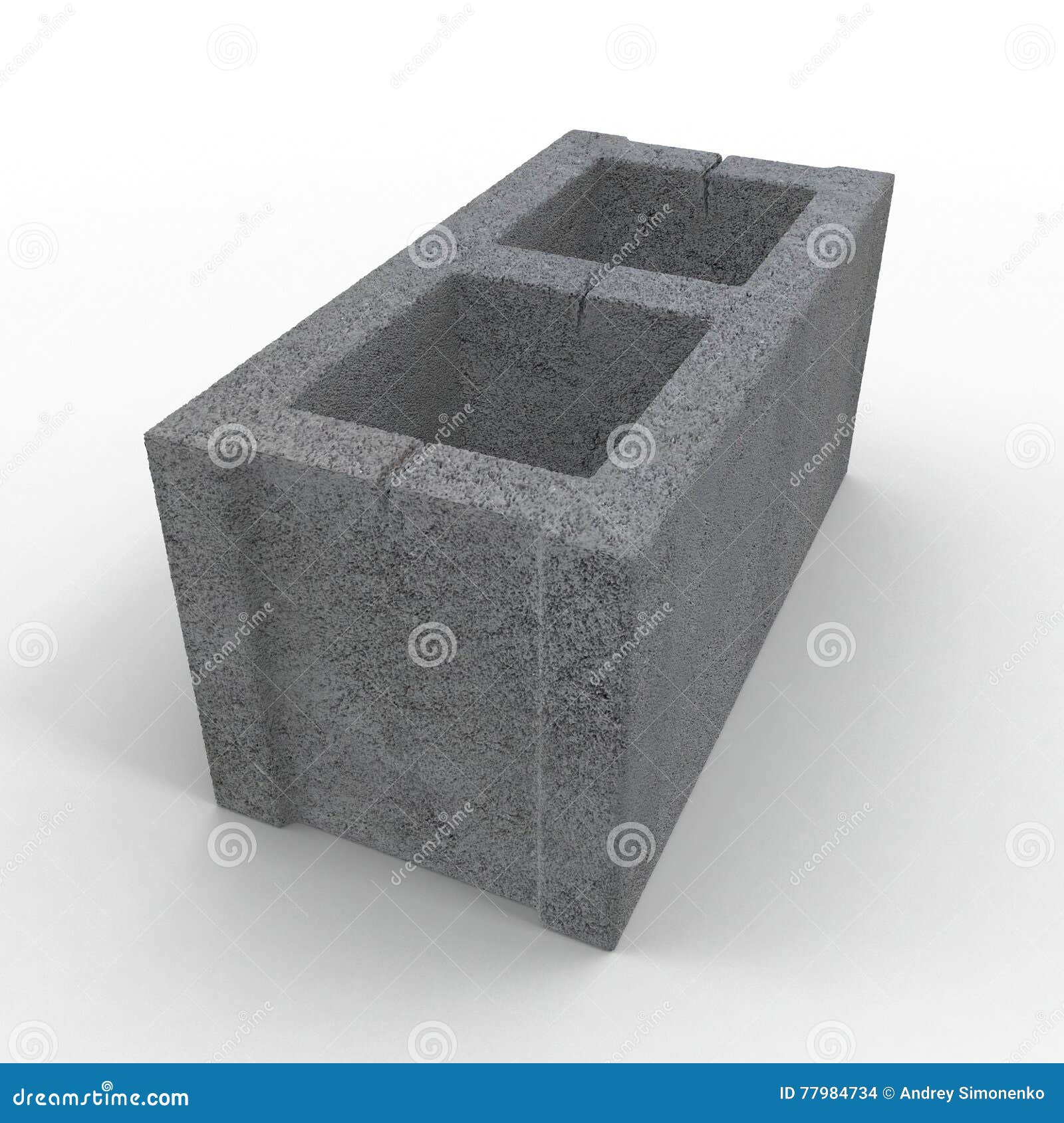 Single Gray Concrete Cinder Block Isolated on White. 3D Illustration ...
