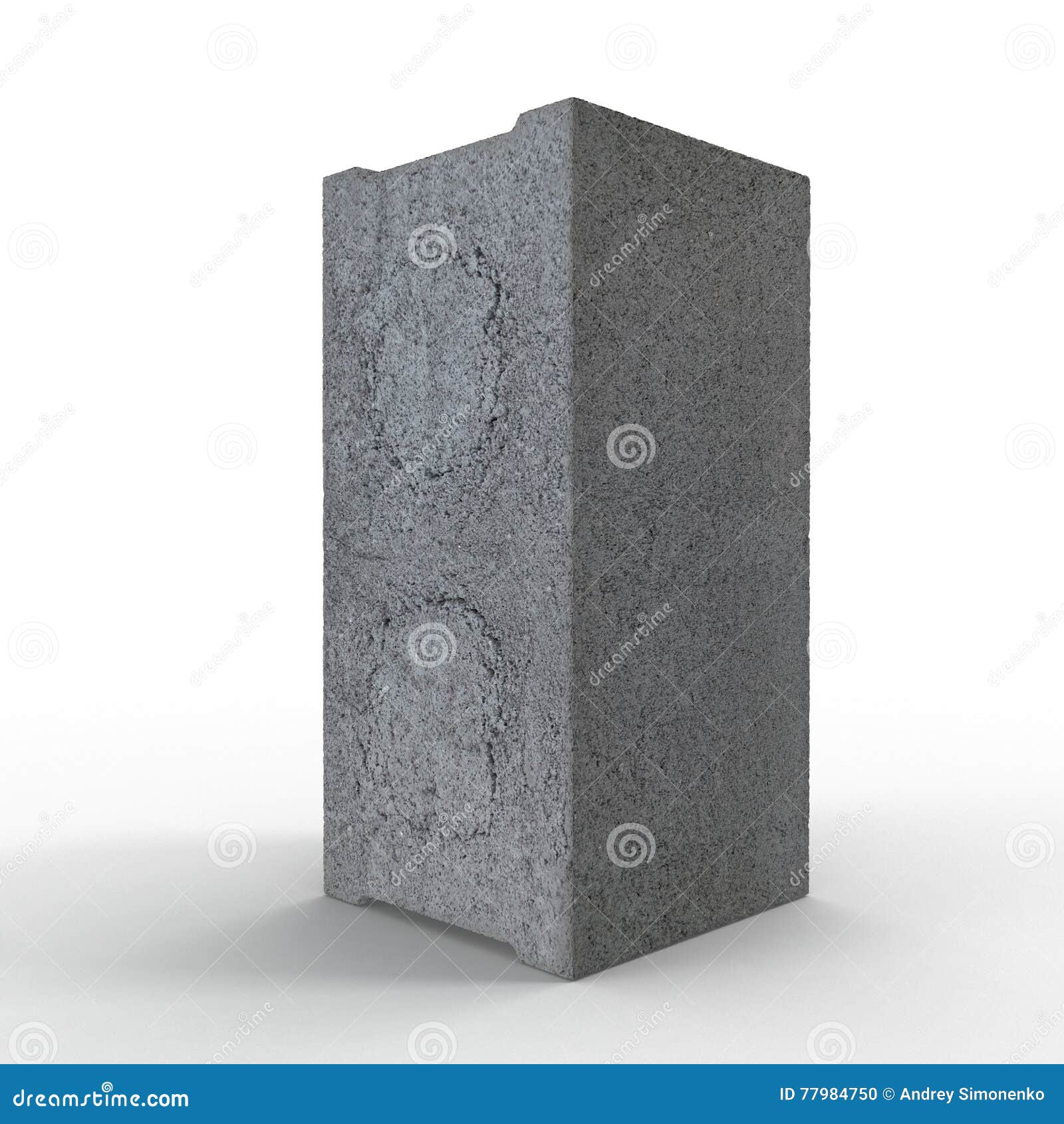 Single Gray Concrete Cinder Block Isolated on White. 3D Illustration ...