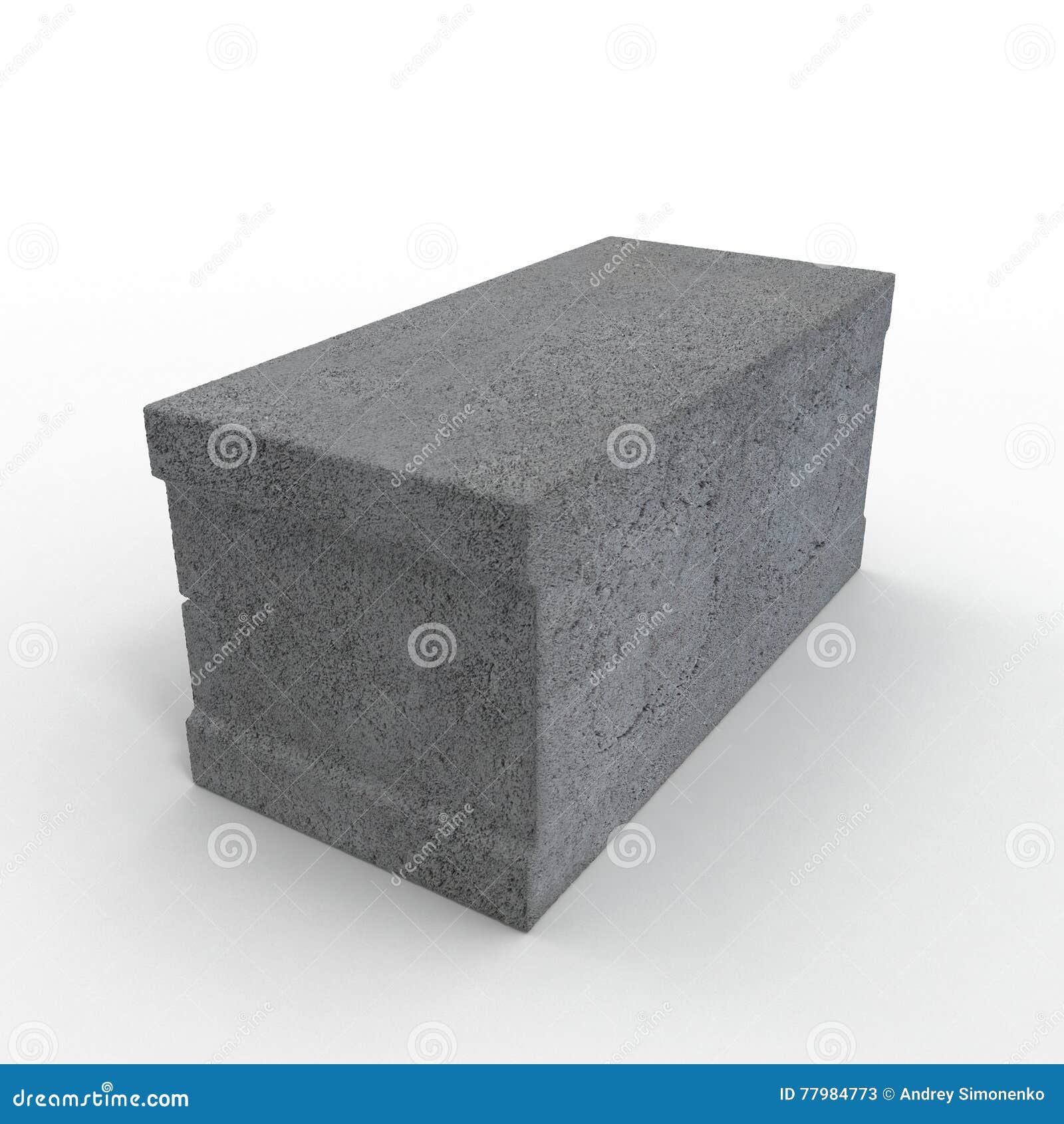 Single Gray Concrete Cinder Block Isolated on White. 3D Illustration ...
