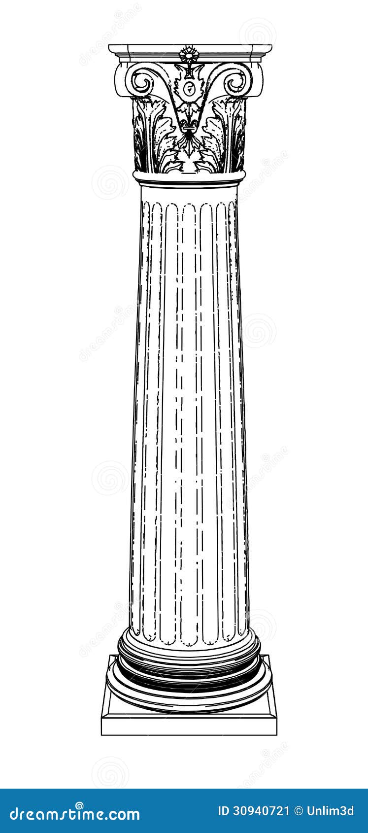 Single Greek Column Isolated on White Stock Illustration - Illustration ...