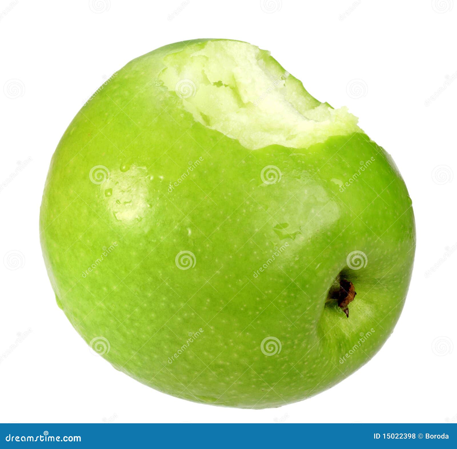 Single a Green Apple with Bite Stock Photo - Image of shadow, fruit ...