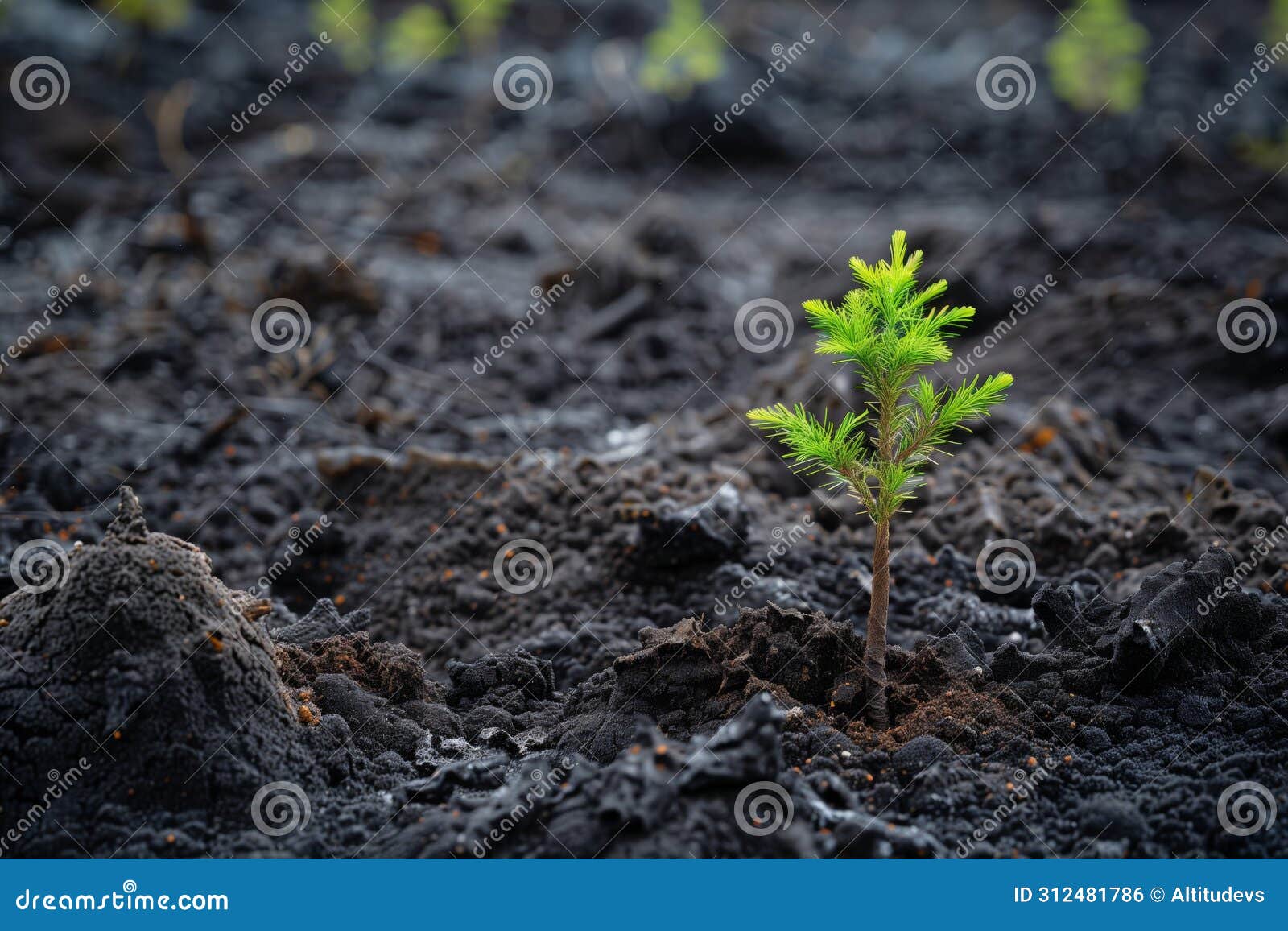 A Single, Green Sapling in a Sea of Ashcovered Ground Stock Photo ...