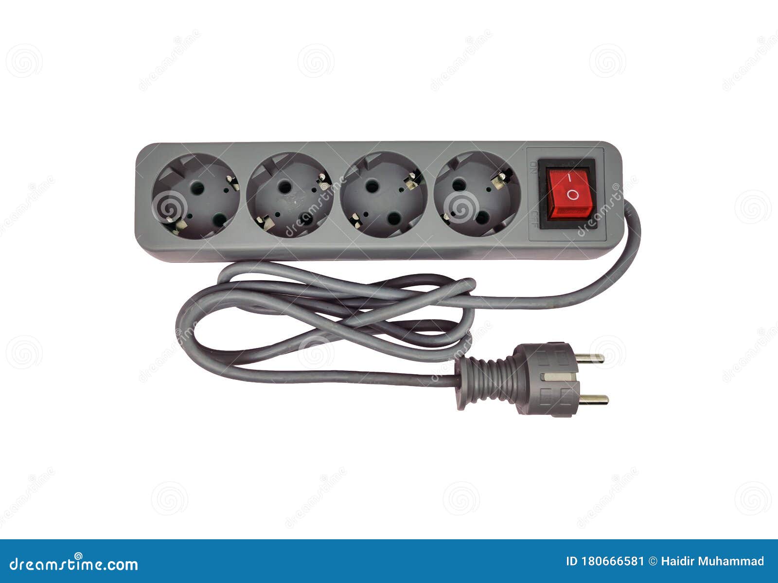 Single Grey Electric Socket with Cable and Plug Isolated on White ...