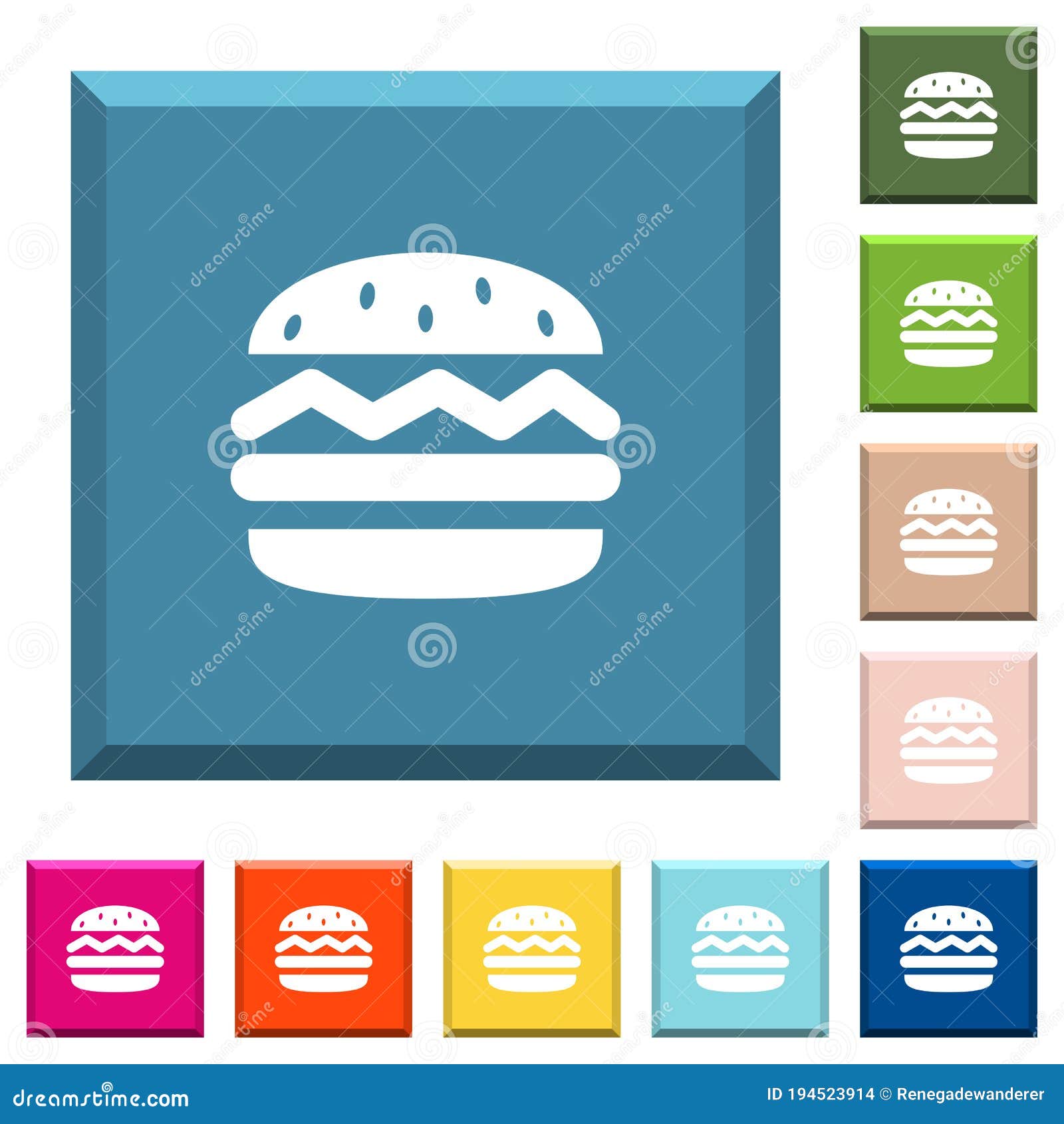 Single Hamburger White Icons on Edged Square Buttons Stock Vector ...