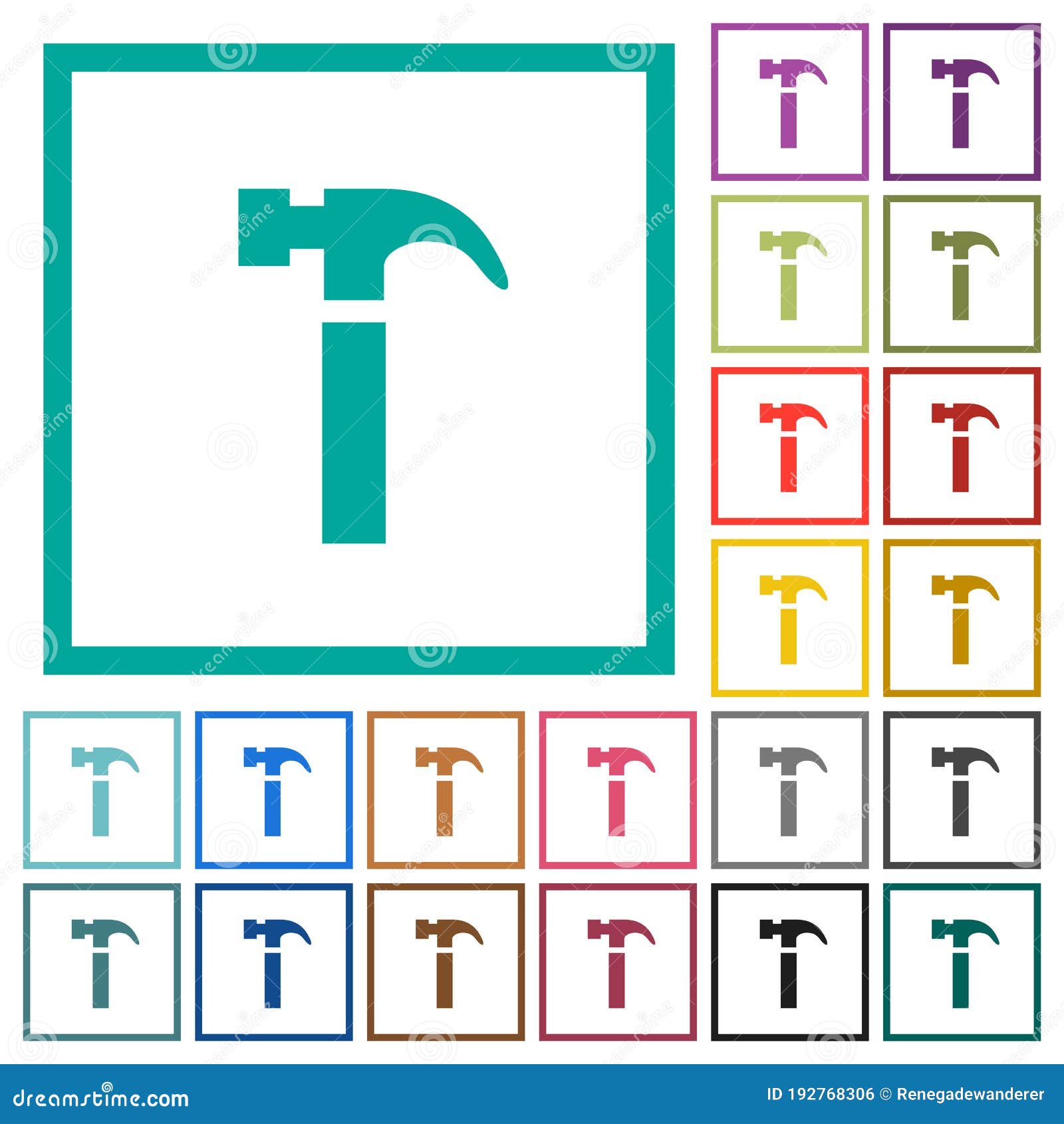 Hammer In A Flat Style. Typical Simple Hammer Tool. Icons Isolated On A ...