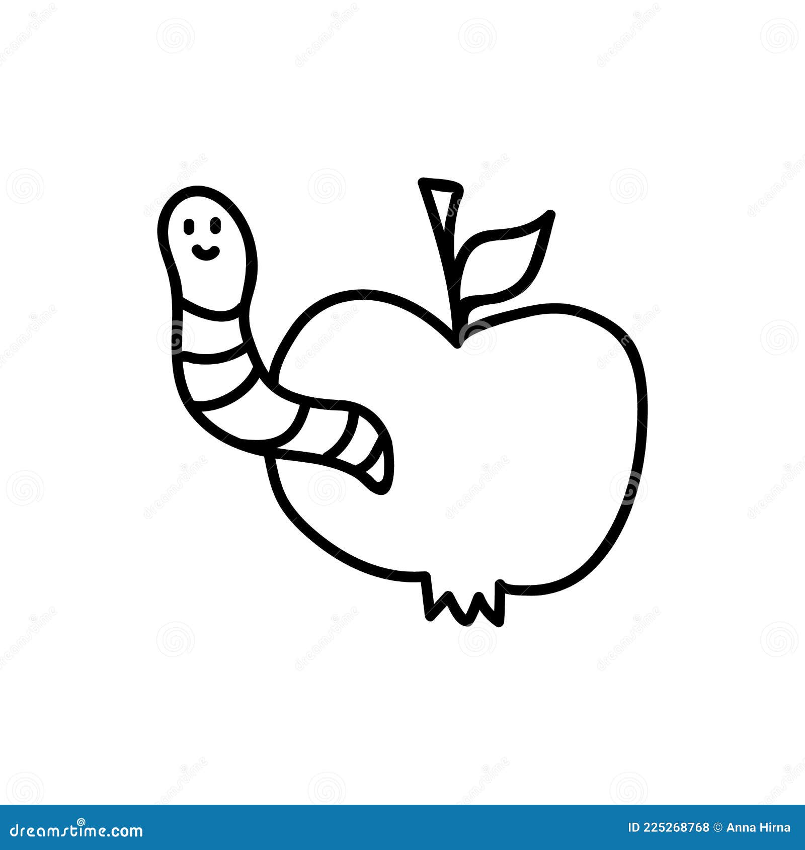 Single Hand Drawn Apple with a Worm. Vector Illustration in Doodle ...
