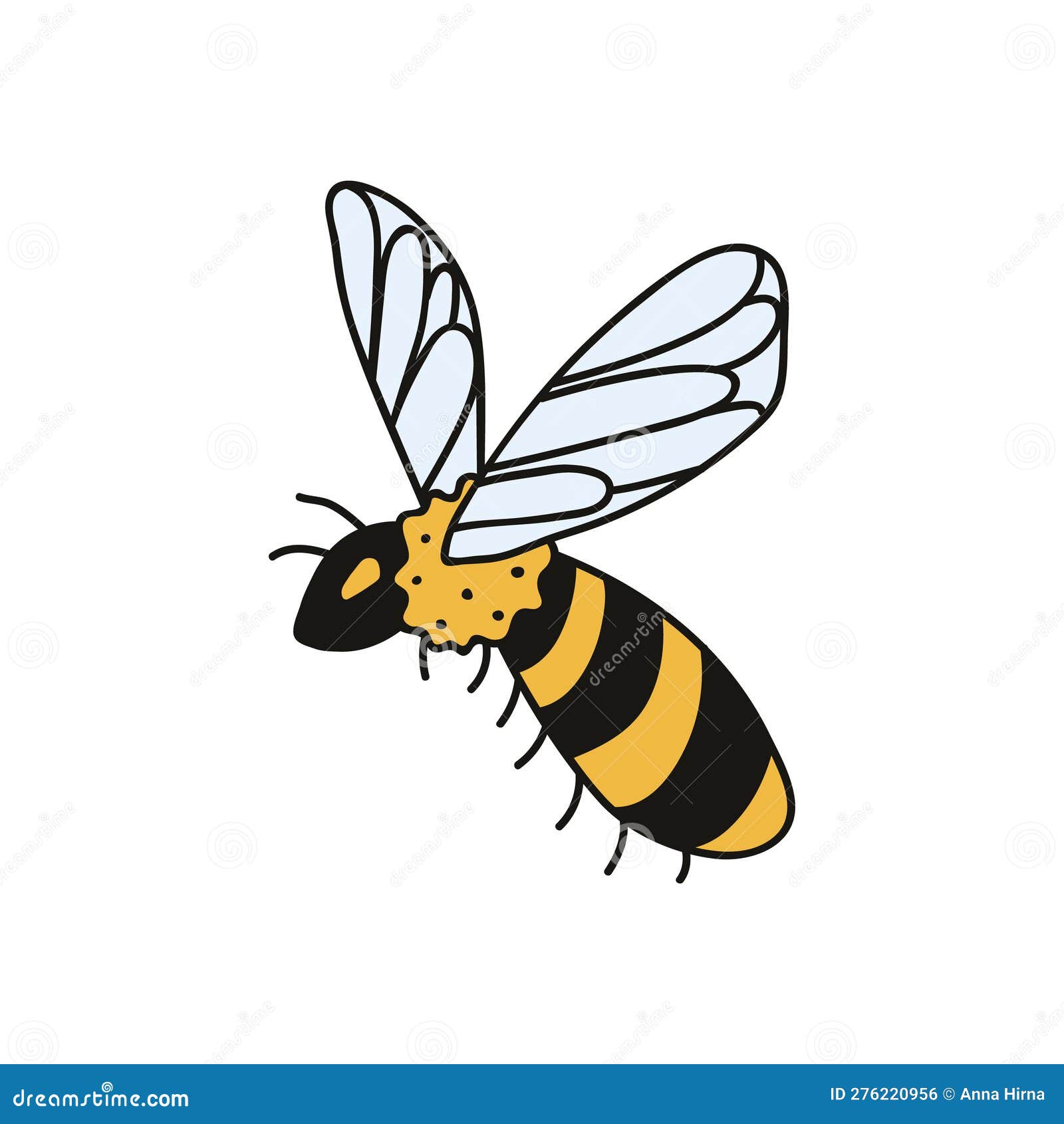 Single Hand Drawn Bee. Doodle Vector Illustration. Isolated on a White ...