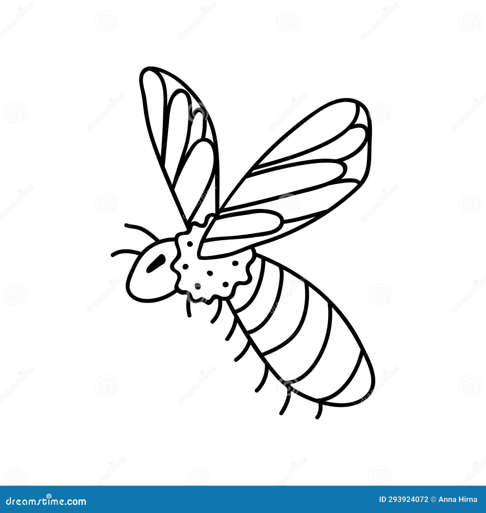 Single Hand Drawn Bee. Doodle Vector Illustration. Isolated on a White ...