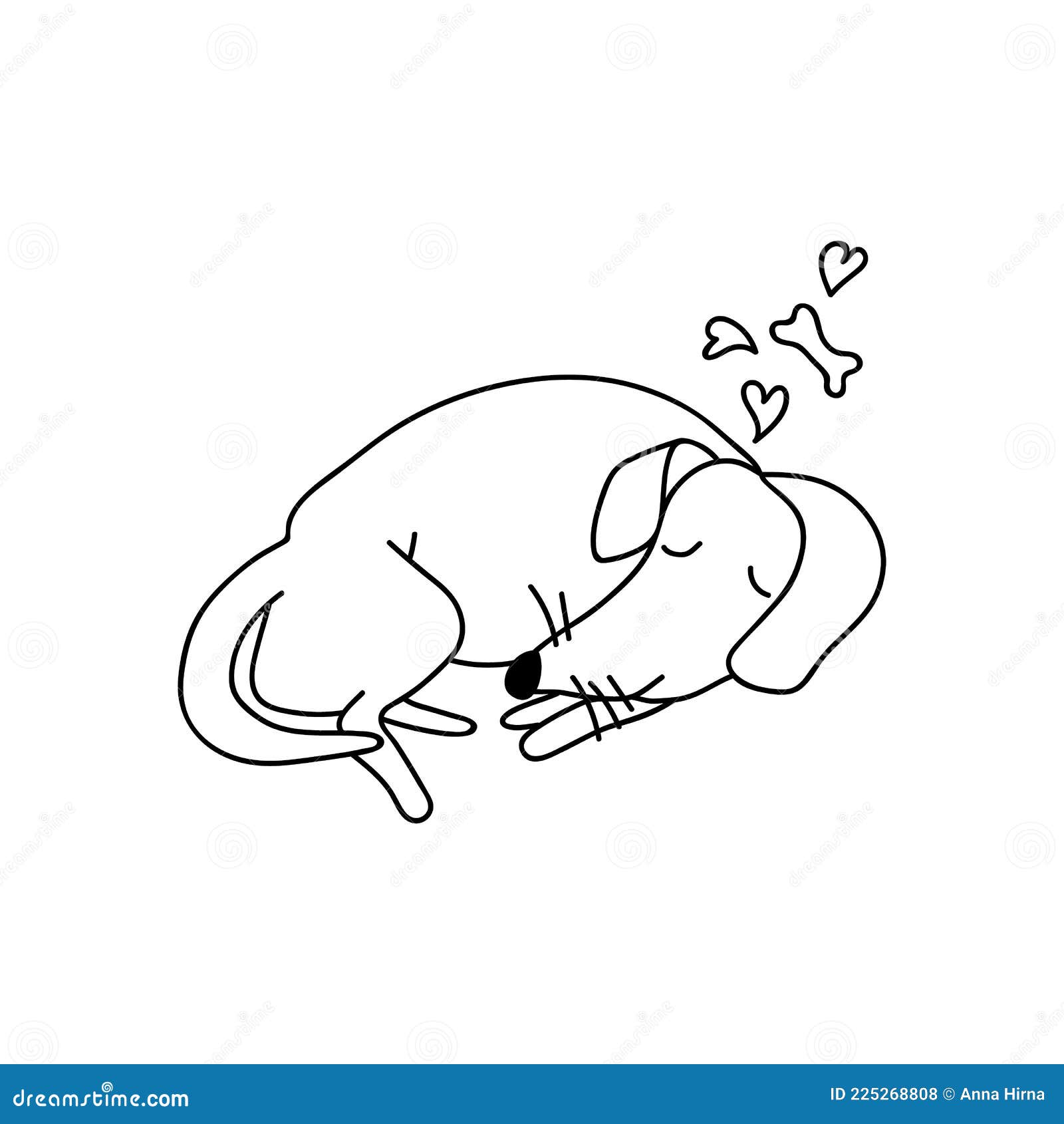 Single Hand Drawn Cute Dog Sleep and Dreaming. Vector Illustration in ...