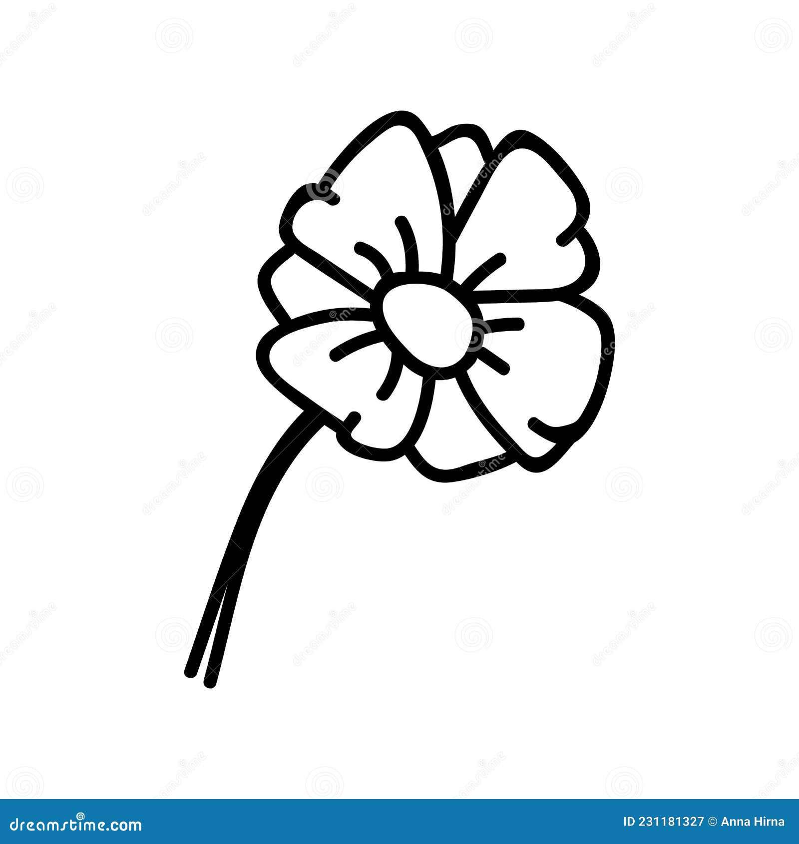 Single Hand Drawn Flower Head. Vector Illustration in Doodles Style ...