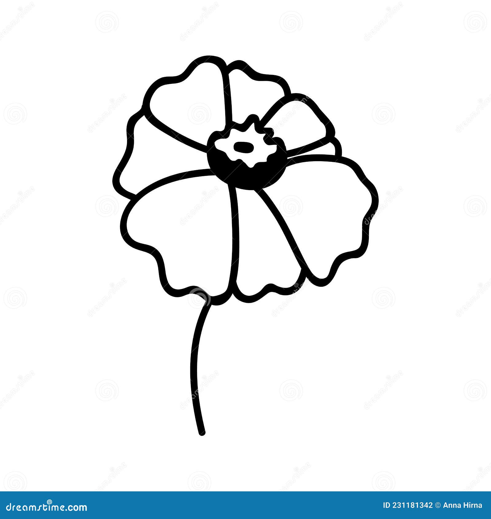 Single Hand Drawn Flower Head. Vector Illustration in Doodles Style ...
