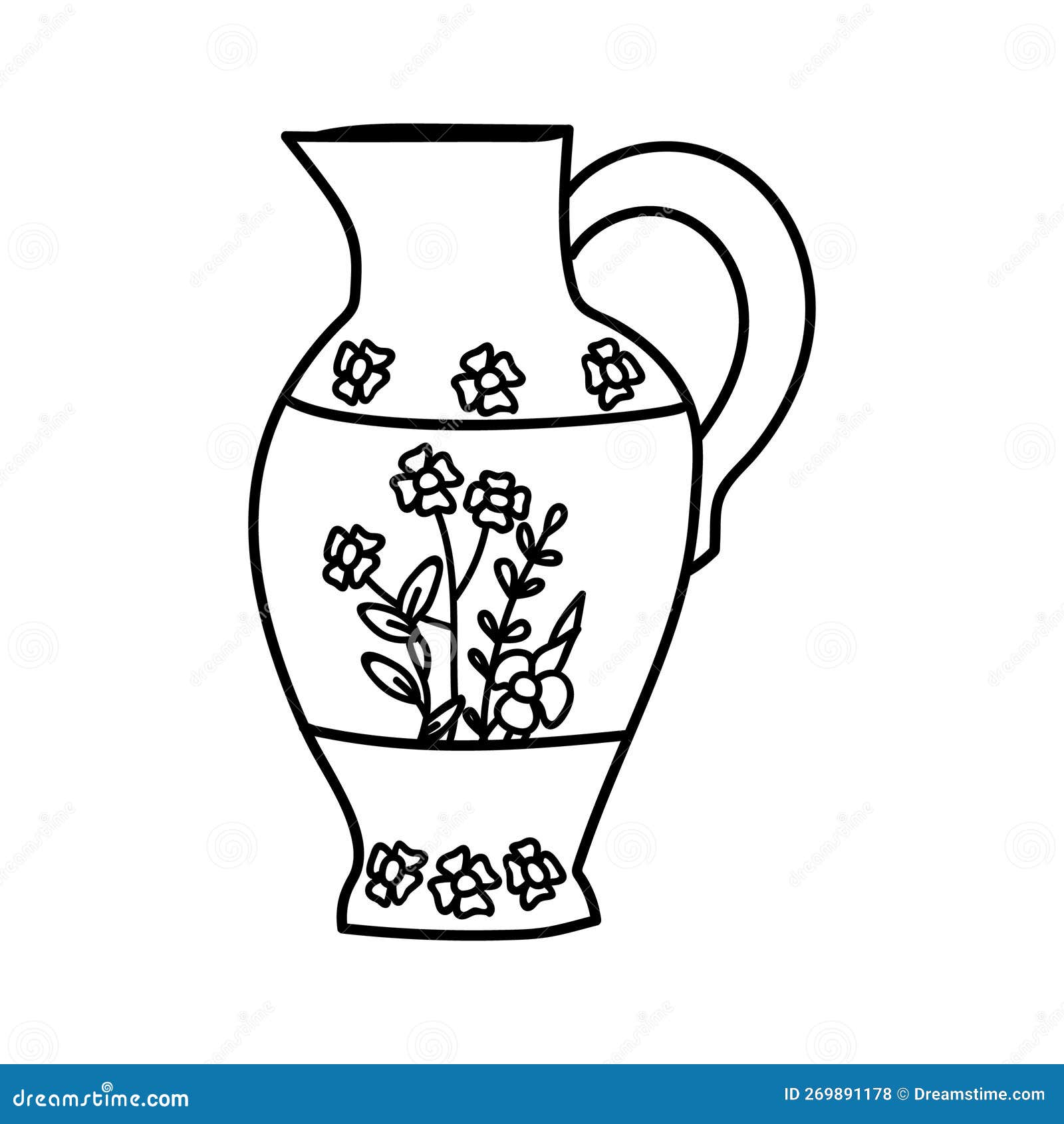 Single Hand Drawn Jug. Vector Illustration in Doodle Style. Isolate on ...