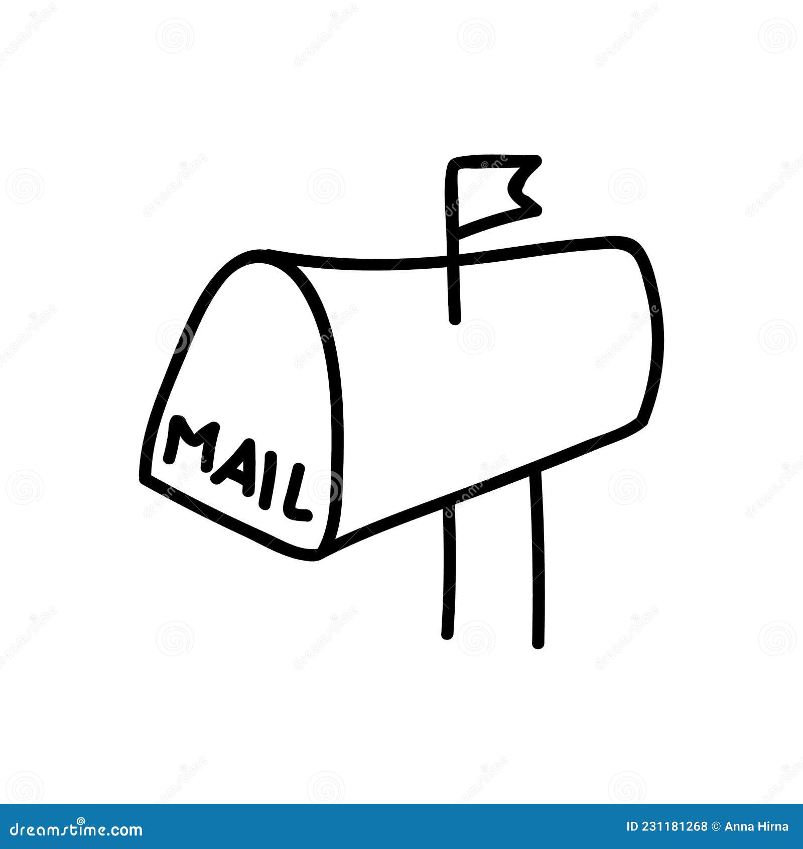 Single Hand Drawn Mailbox. Vector Illustration in Doodles Style ...