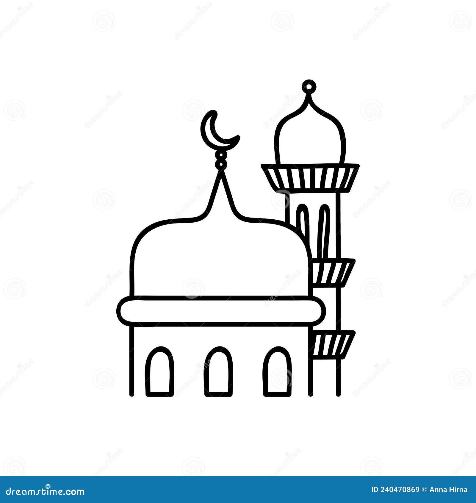 Single Hand Drawn Mosque. Vector Illustration in Doodle Style. Isolate ...