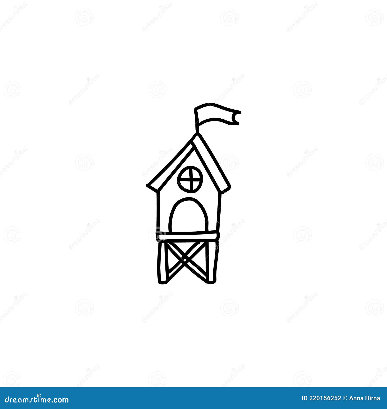 Single Hand Drawn Observation Tower on the Beach. Vector Illustration ...
