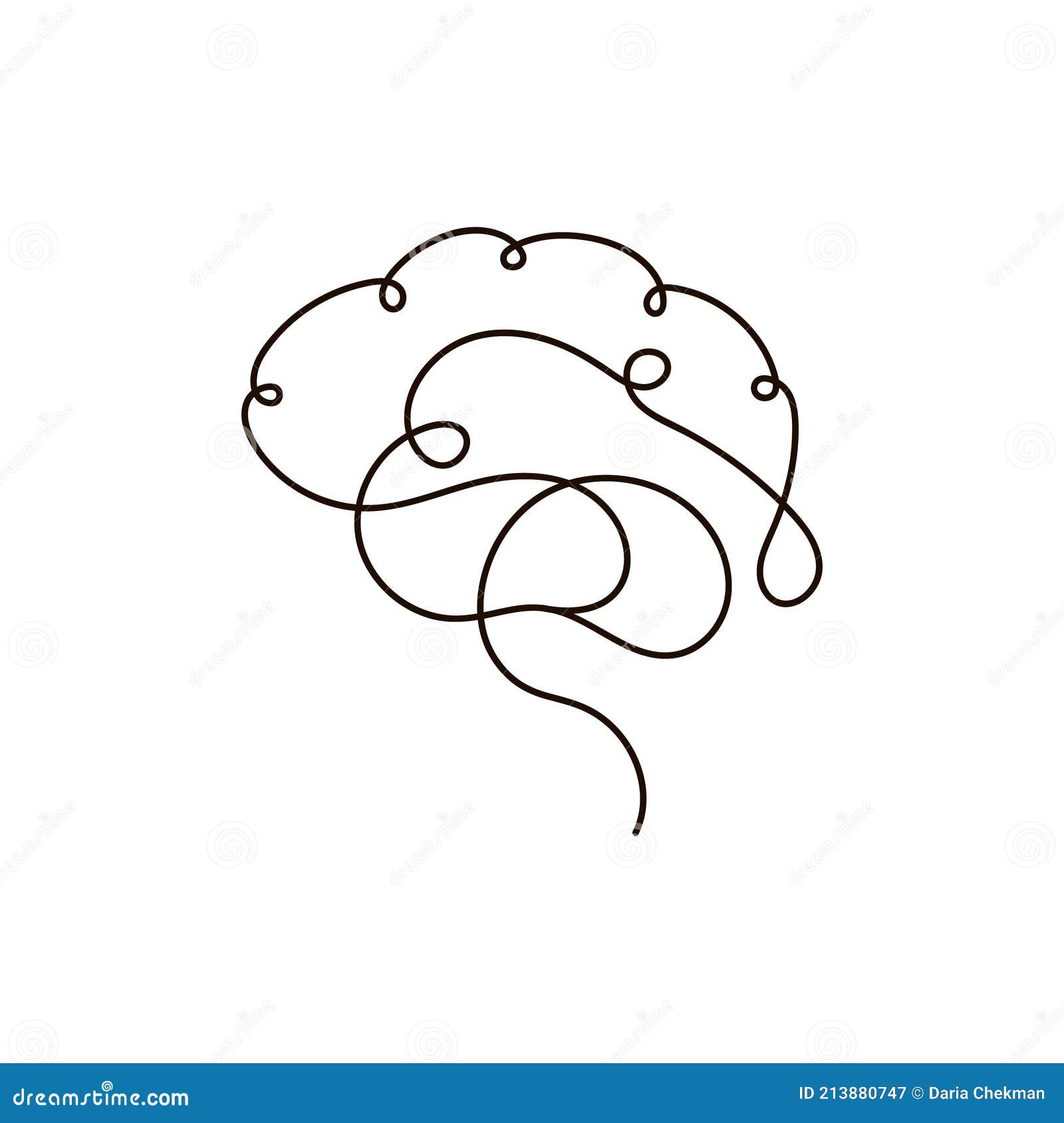 Single Hand Drawn One Line Brain. Scribble. Vector Illustration on ...