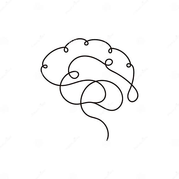 Single Hand Drawn One Line Brain. Scribble. Vector Illustration on ...