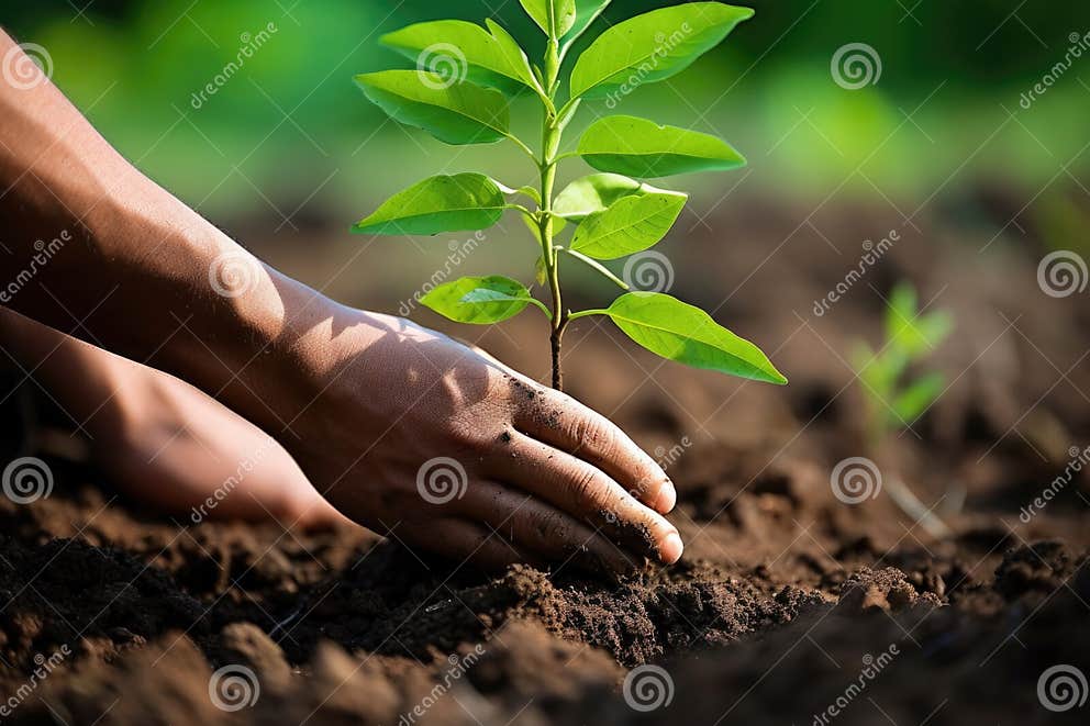 A Single Hand Planting a Tree Sapling Stock Illustration - Illustration ...