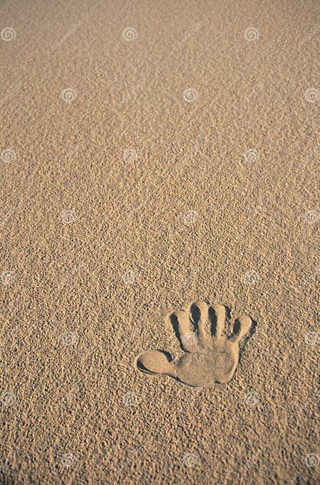 Single Hand Print in Beige Sand Stock Photo - Image of singular ...