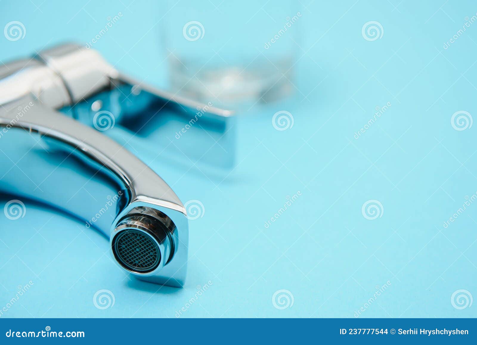 Single Handle Water Tap on Light Blue Background, Closeup Stock Photo ...